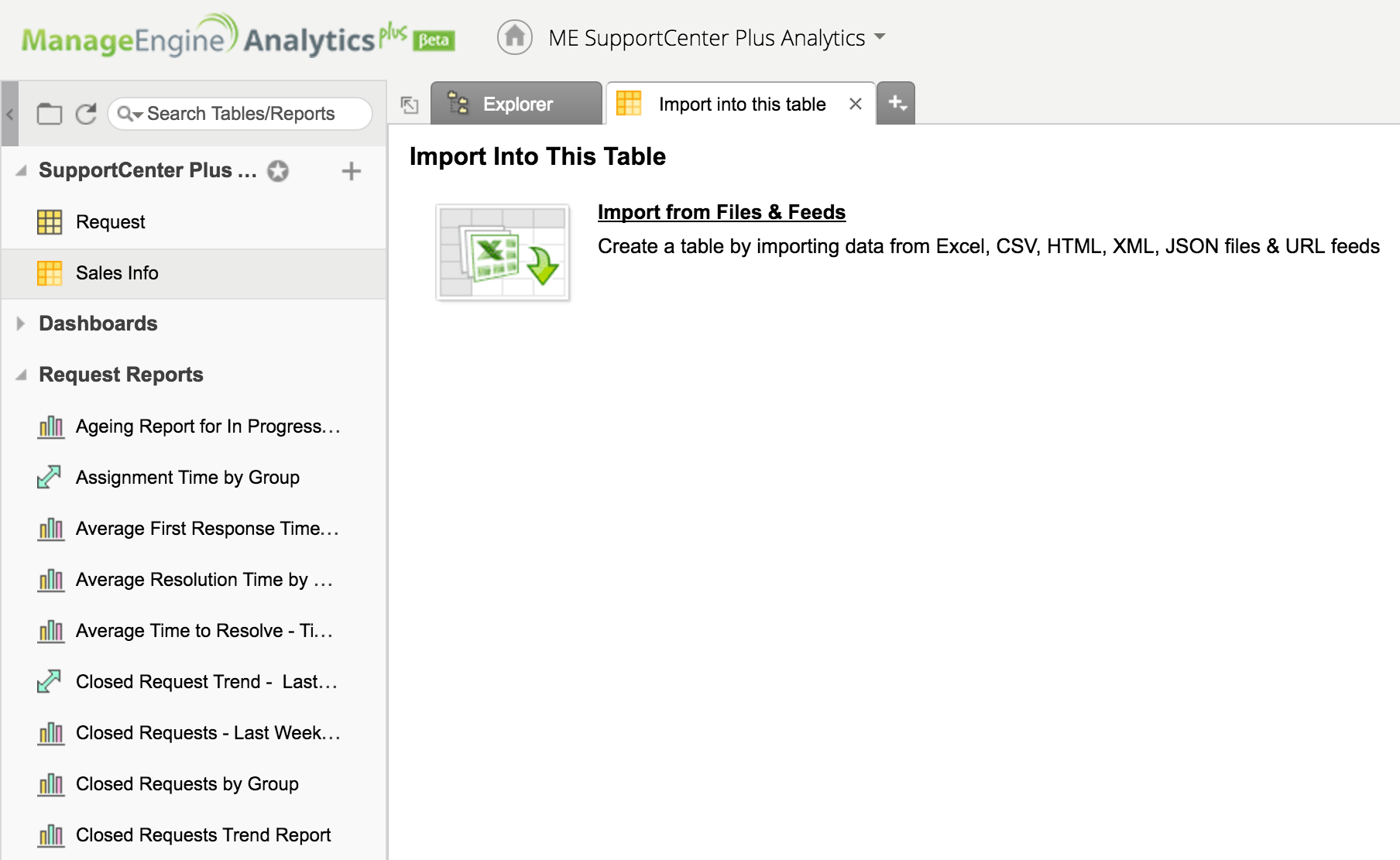 Creating a table - Analytics Plus