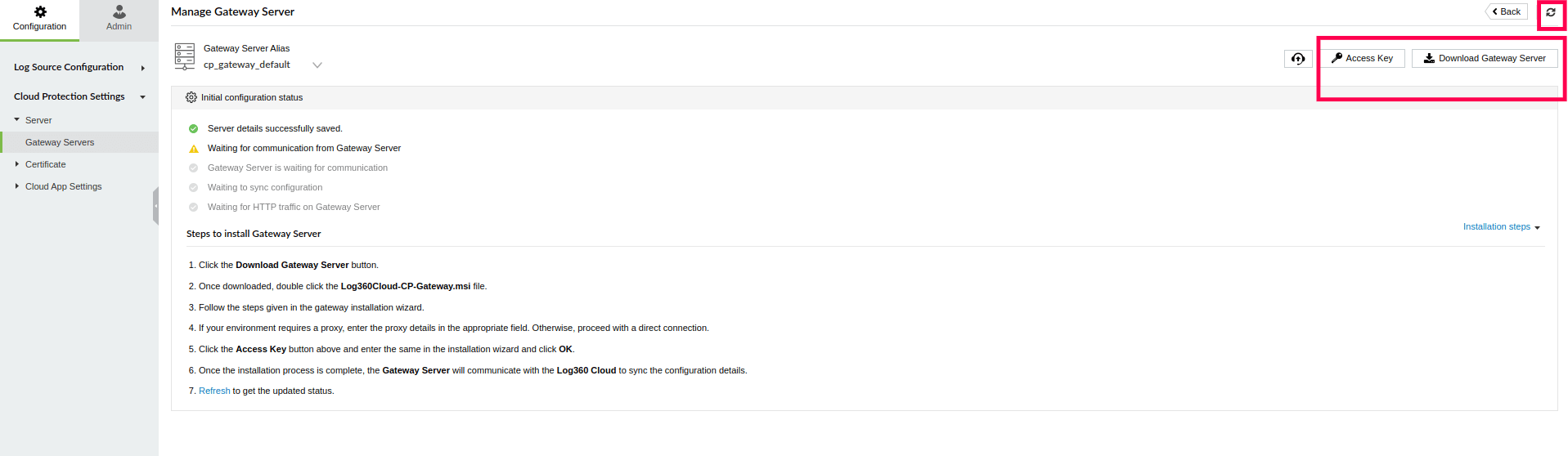Steps to Install Gateway Server - Cloud Protection | Log360 Cloud