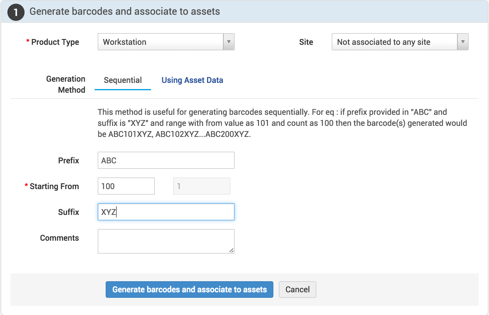 Generate barcodes for existing assets | ITAM guide