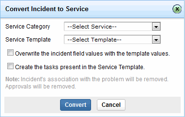 How to convert an incident request to service request