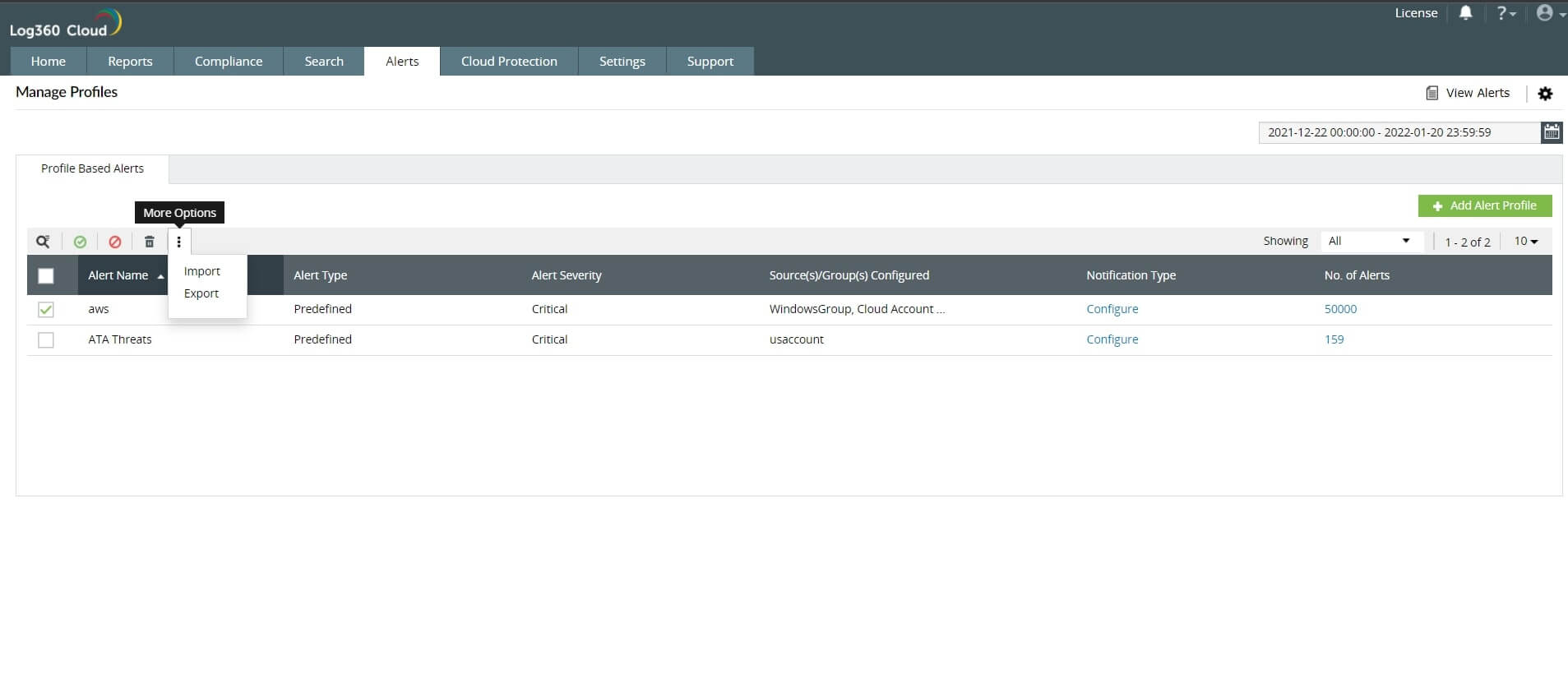 Manage Profiles | Log360 Cloud