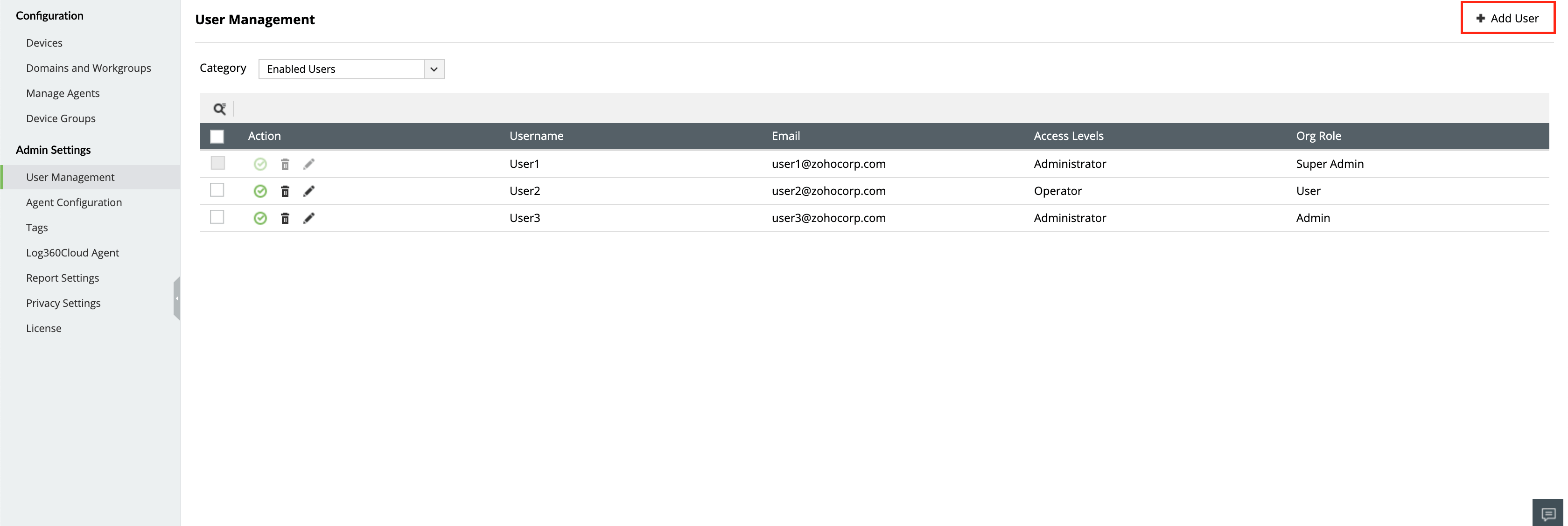 Administration - User Management | Log360 Cloud
