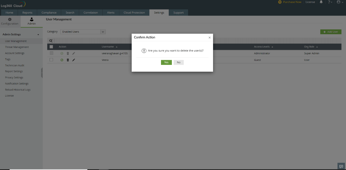 Administration - User Management | Log360 Cloud