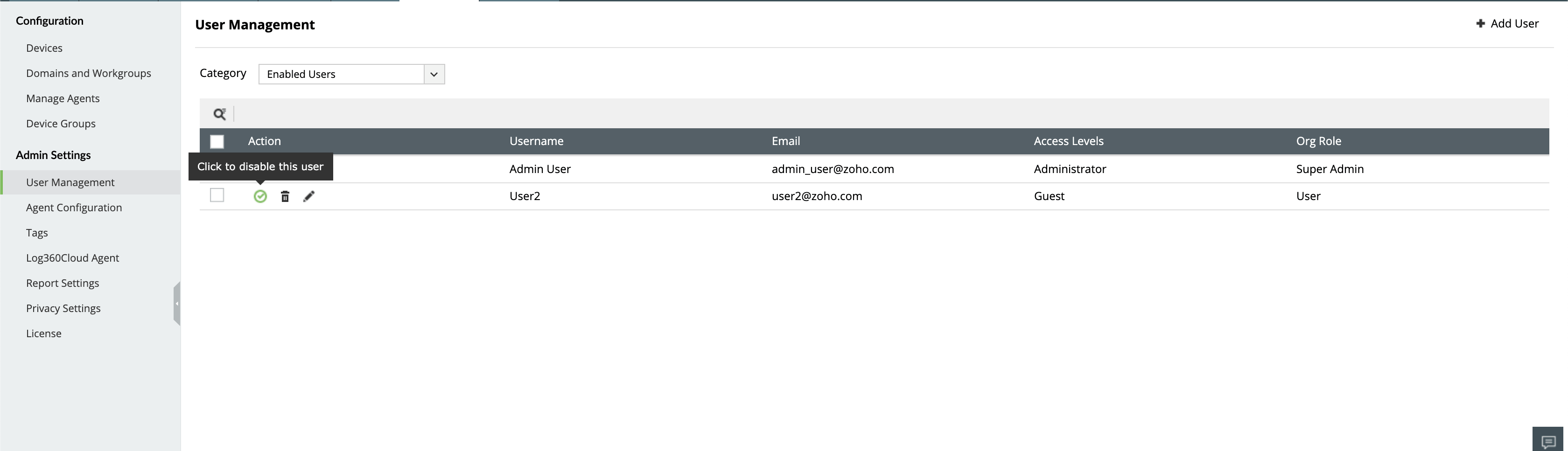 Administration - User Management | Log360 Cloud