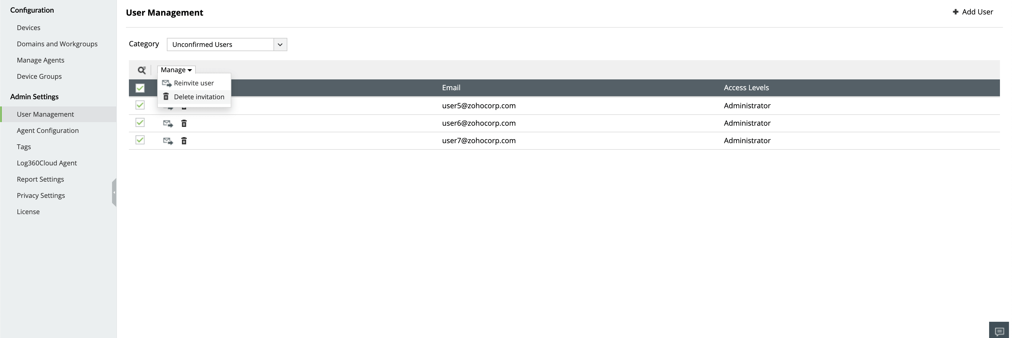 Administration - User Management | Log360 Cloud
