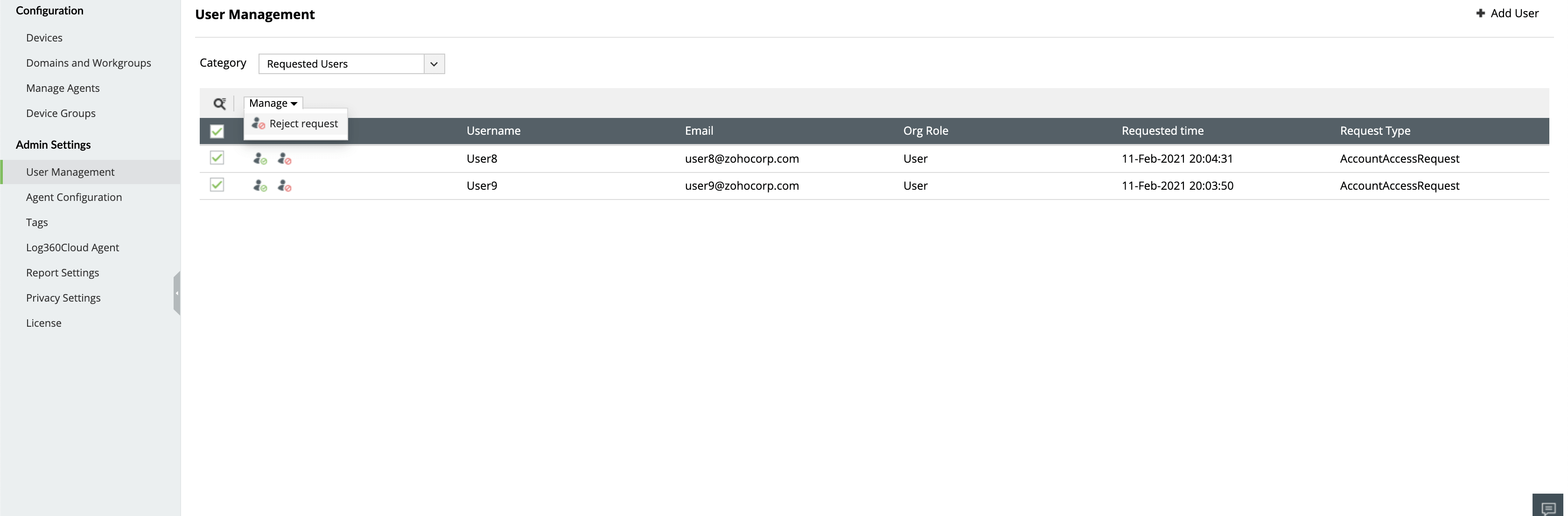 Administration - User Management | Log360 Cloud