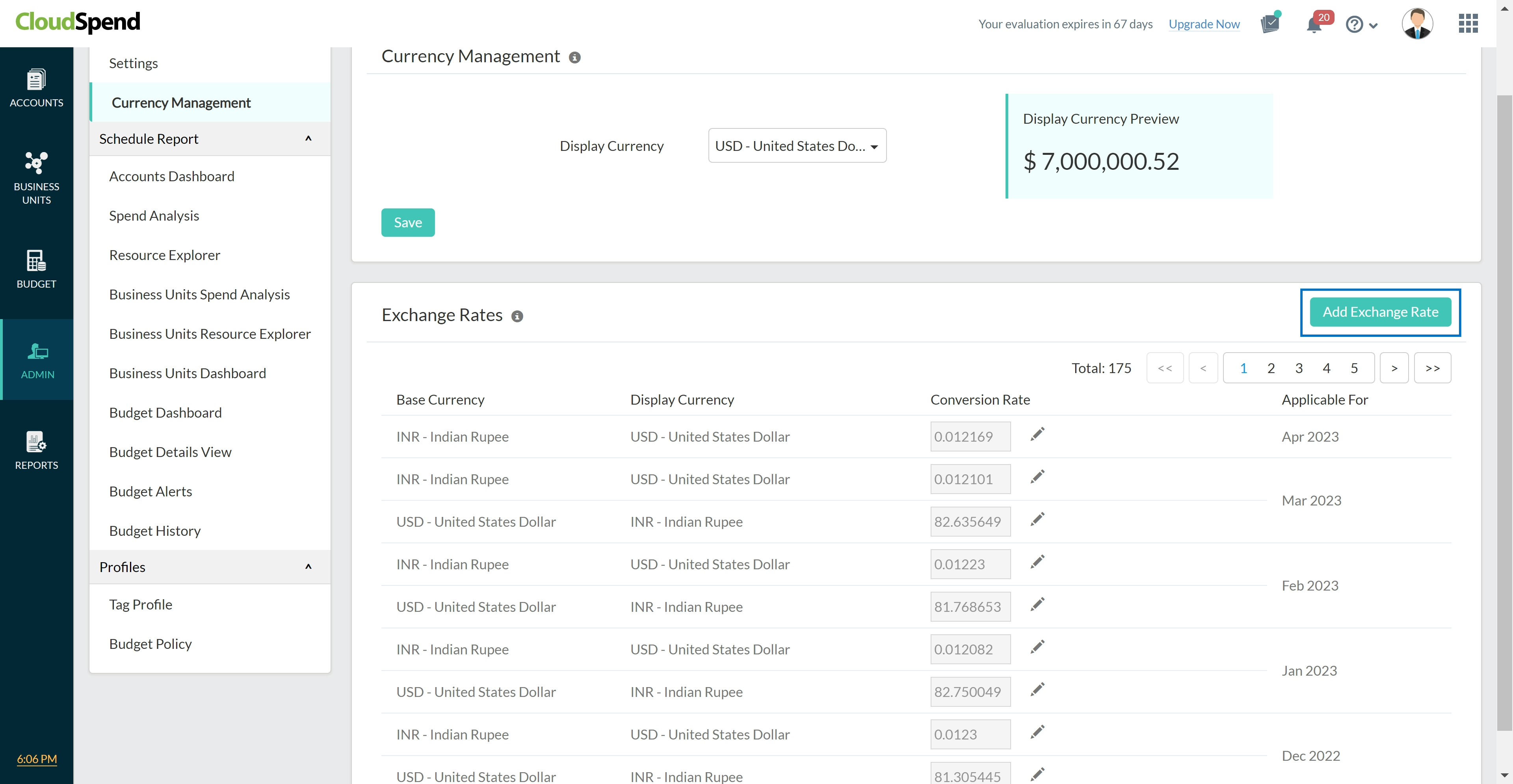 CloudSpend Currency Management