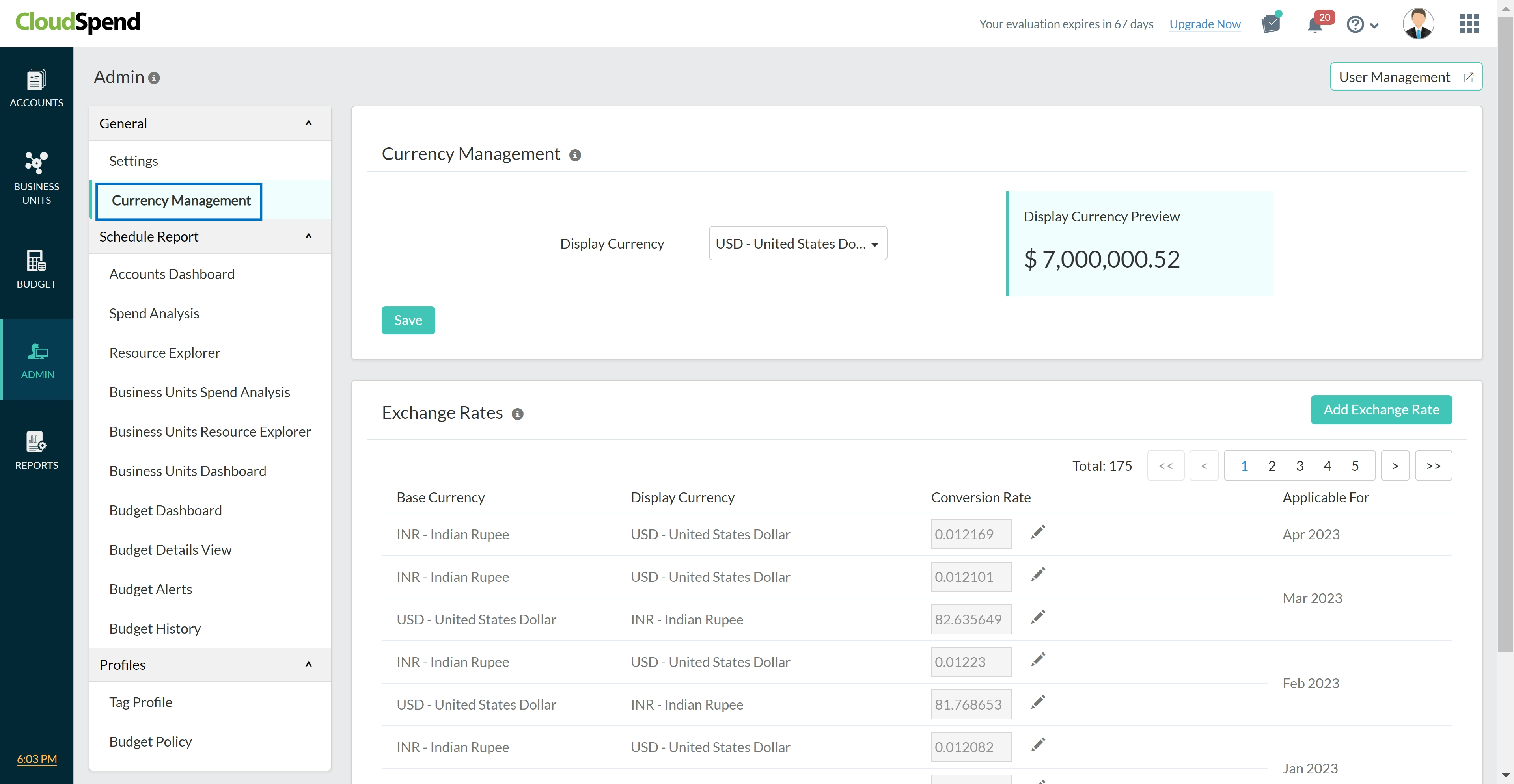 CloudSpend Currency Management