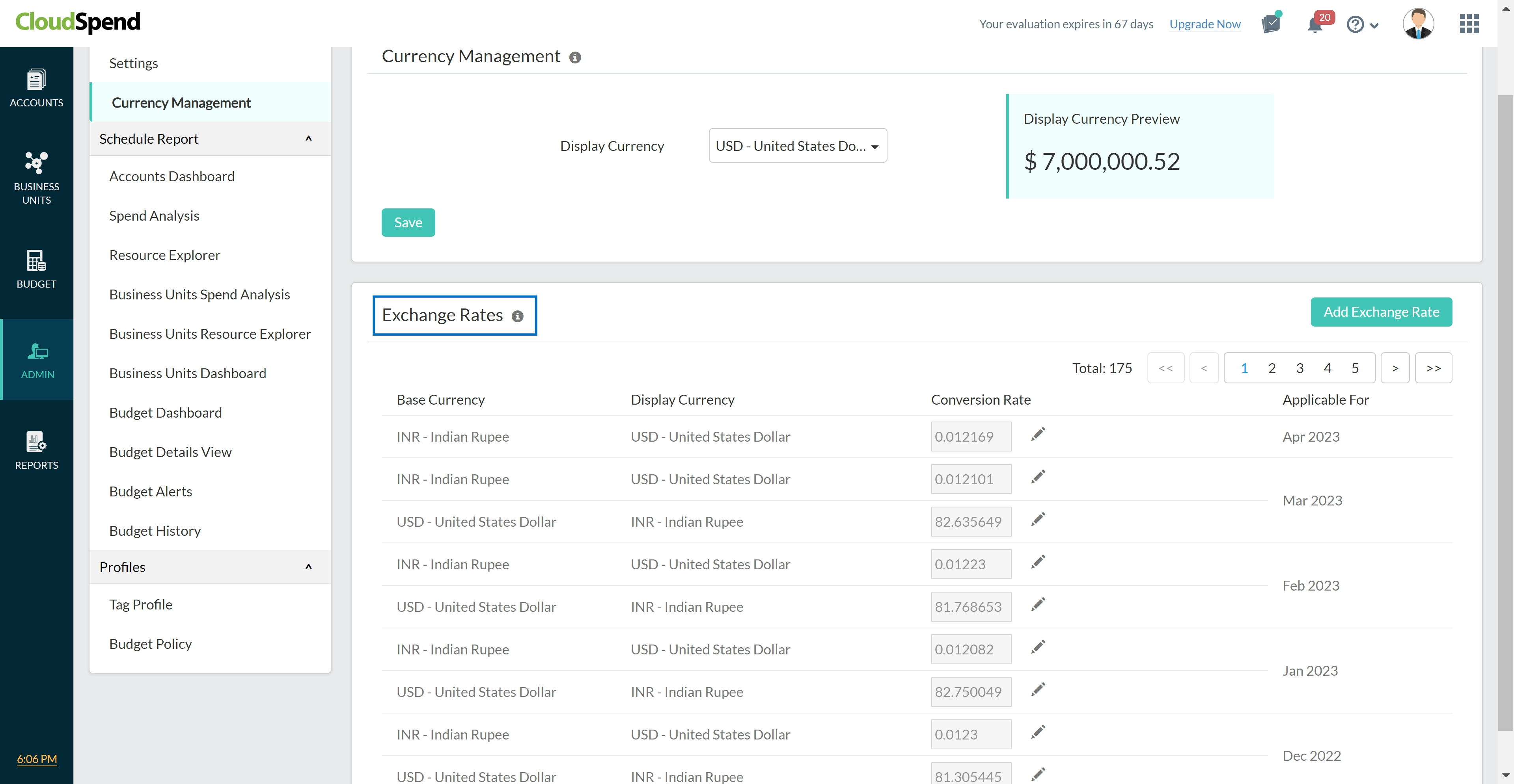 CloudSpend Currency Management