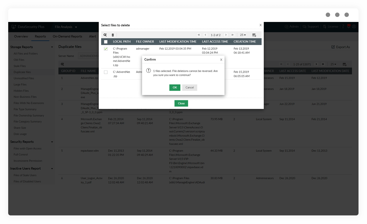 Duplicate File Management Software Manageengine Datasecurity Plus