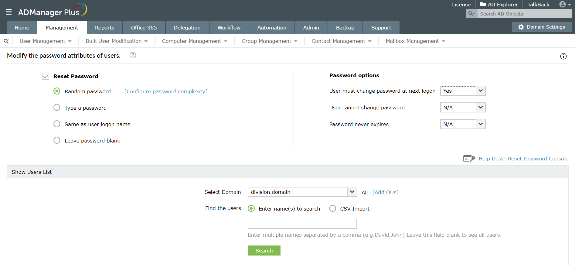 Sådan nulstilles adgangskoden for AD-brugere i bulk | ManageEngine ...