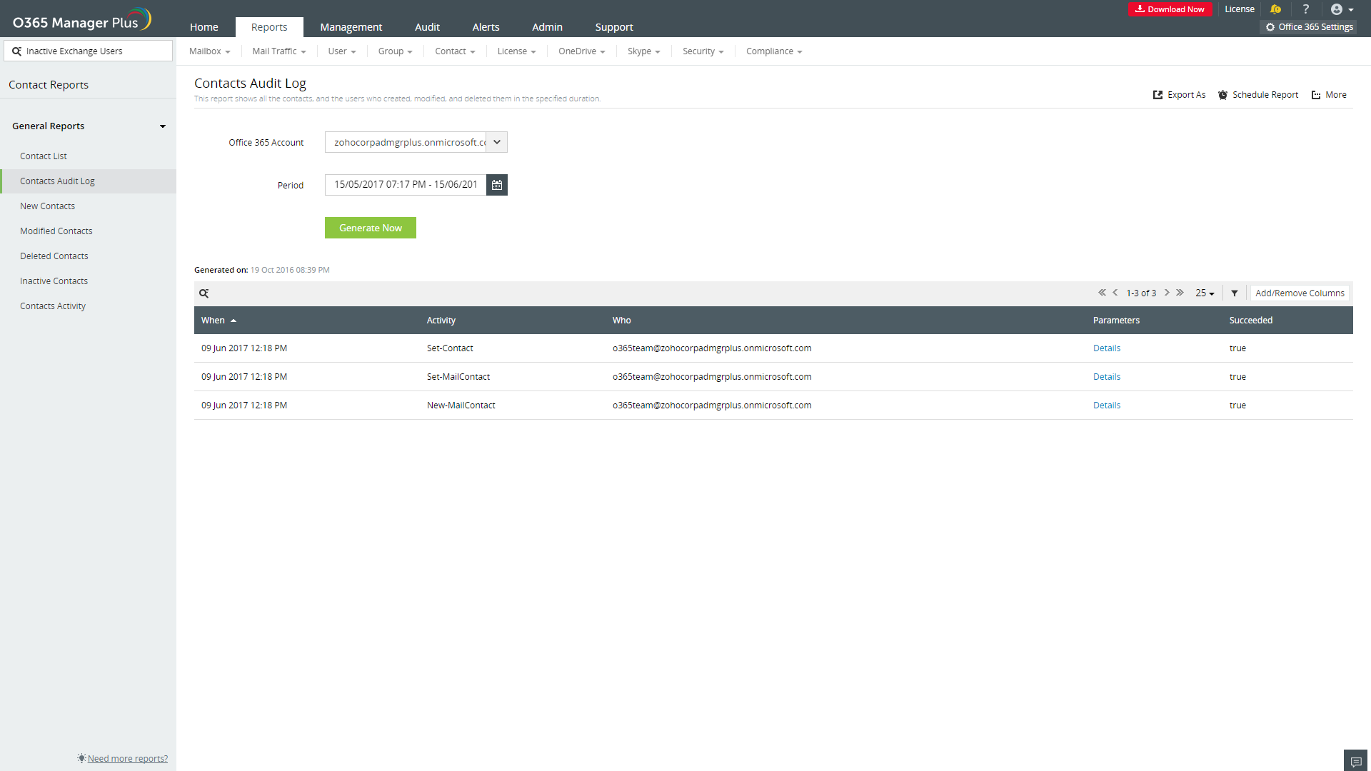 Lista de contactos de Office 365 | Informes de Office 365 | O365 ...