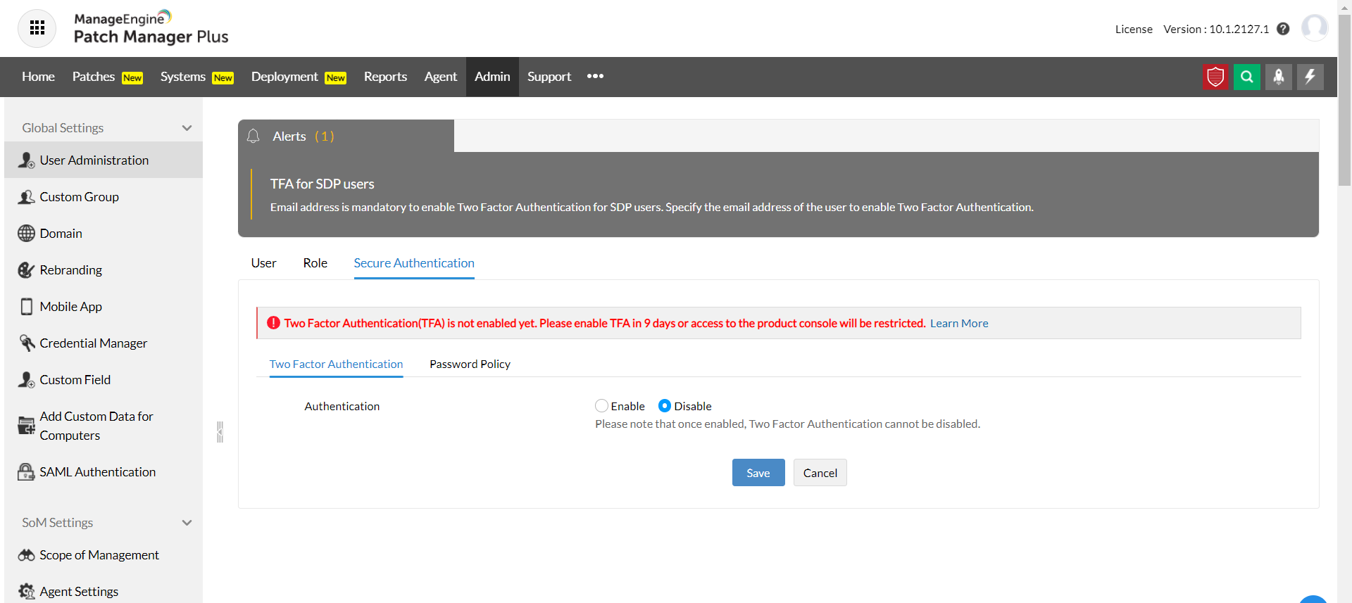 Two factor authentication | ManageEngine Patch Manager Plus