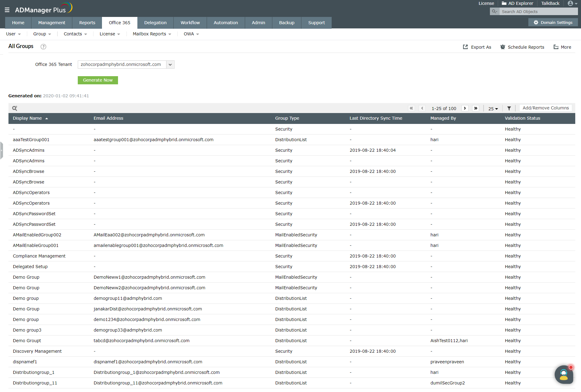 Rapports sur les groupes Office 365 | Appartenance à un groupe Office ...