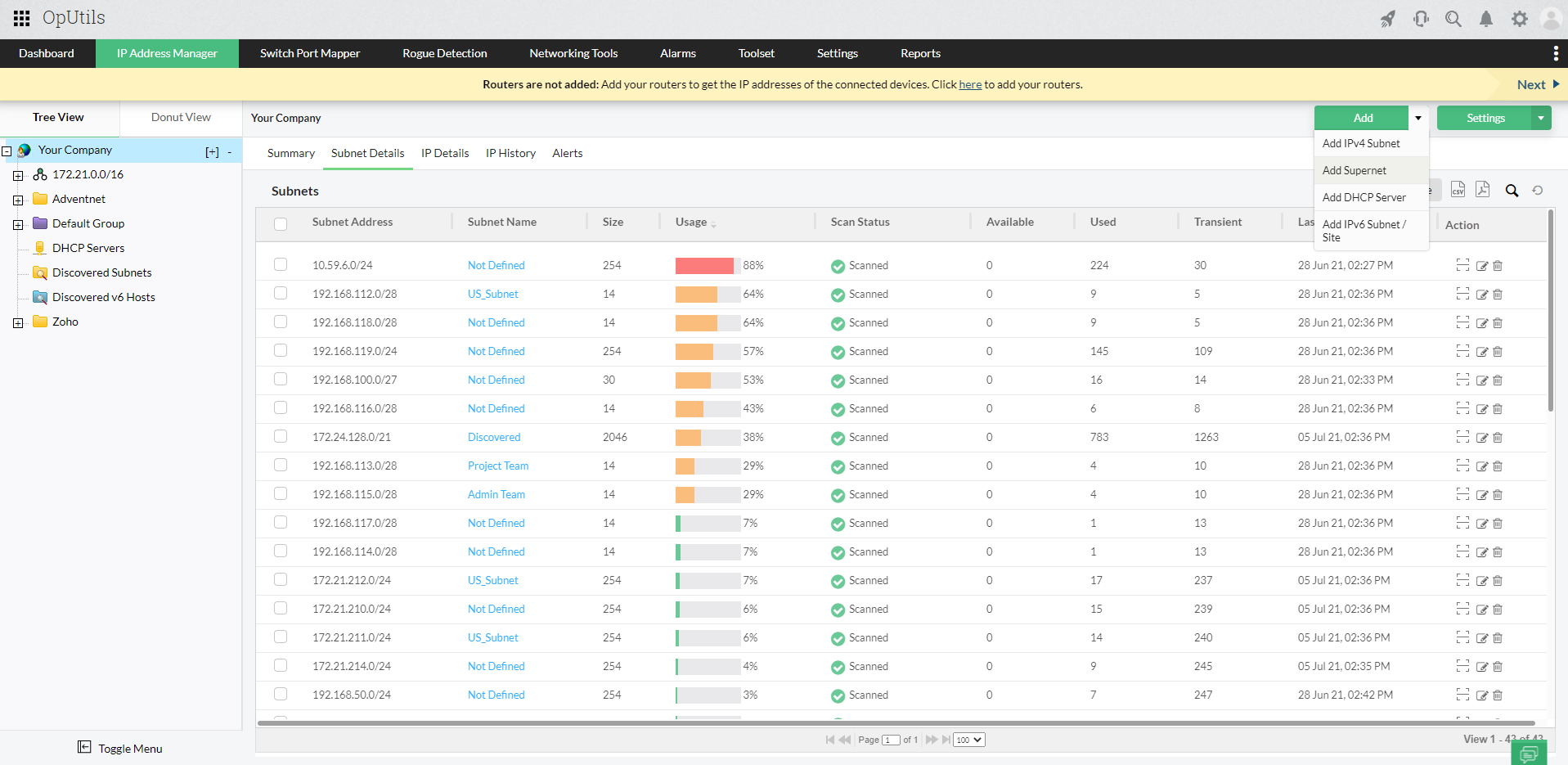 Analyse des sur-réseaux | Outil d’analyse des sur-réseaux - ManageEngine OpUtils