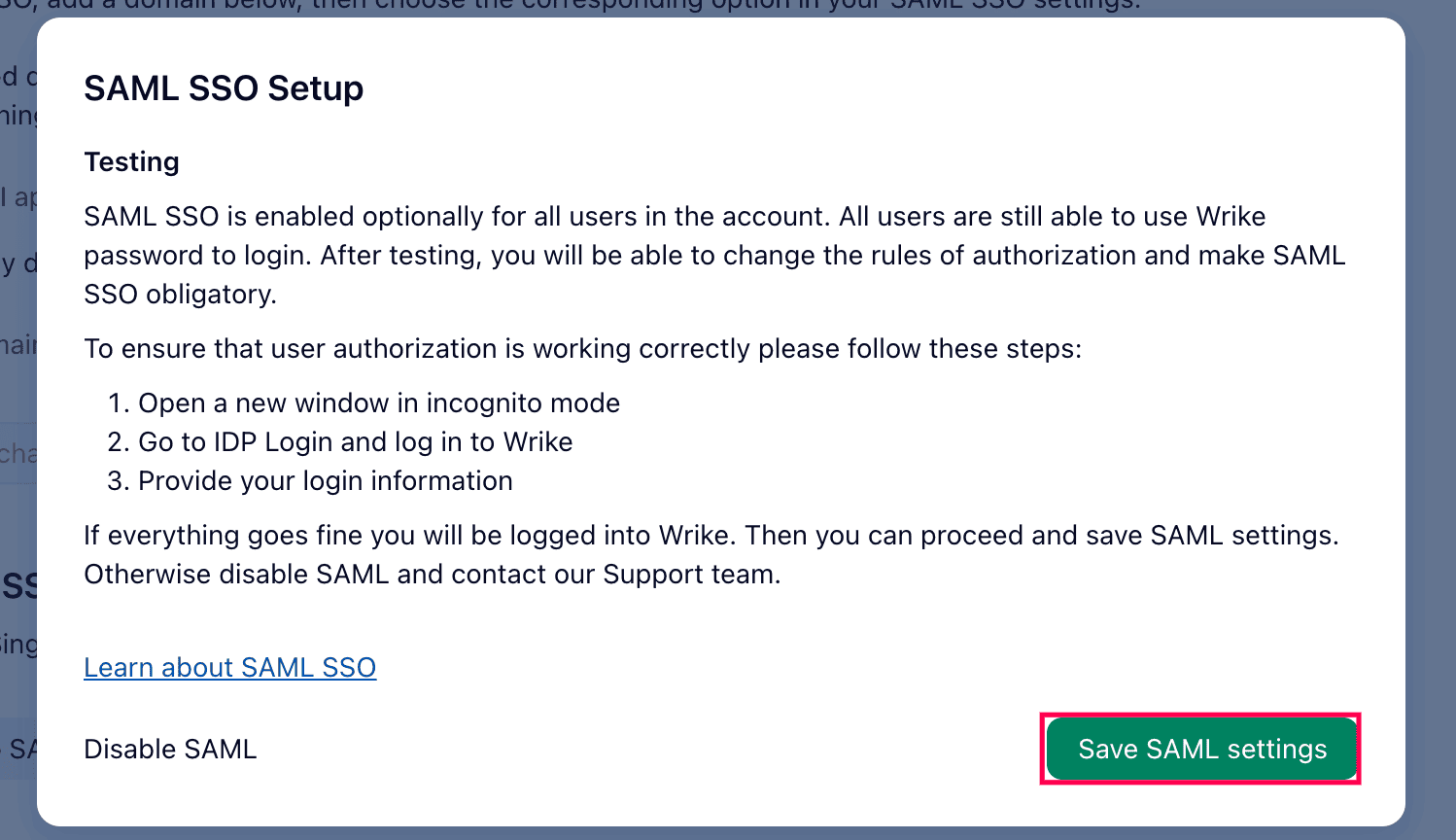 Configuring SAML SSO for Wrike-Identity360