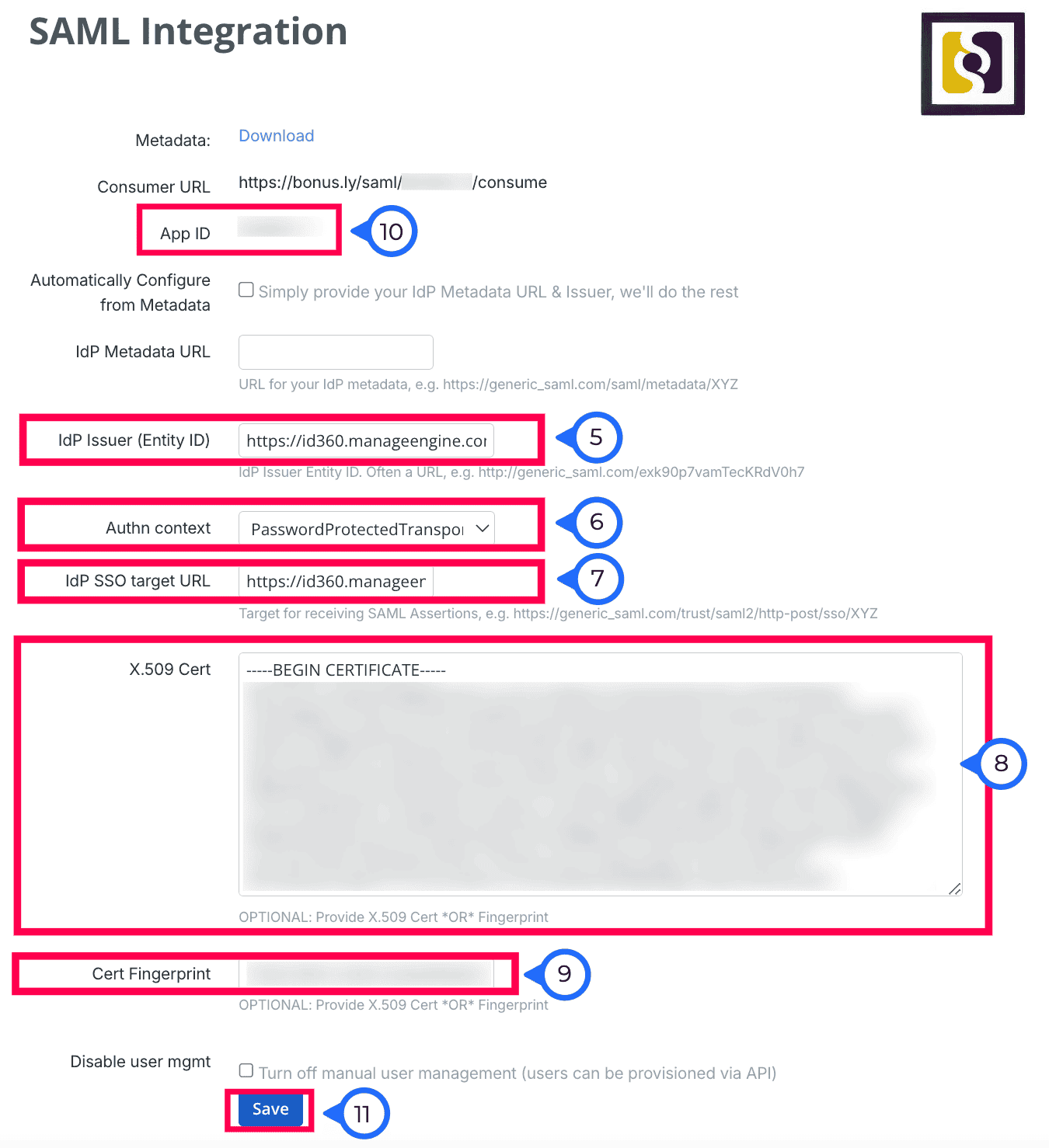 Configuring SAML SSO for Bonusly-Identity360