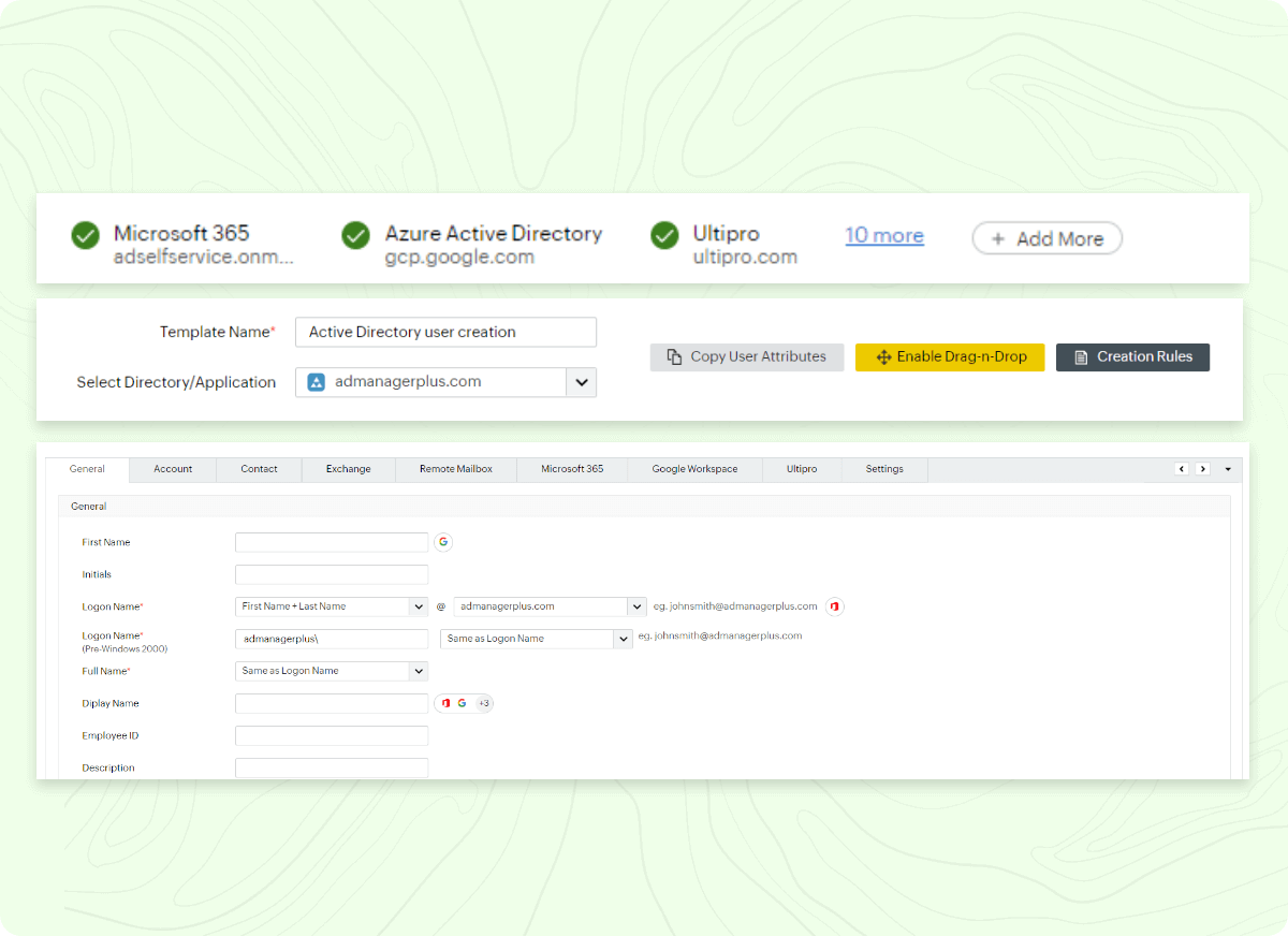User creation templates | ManageEngine Identity360