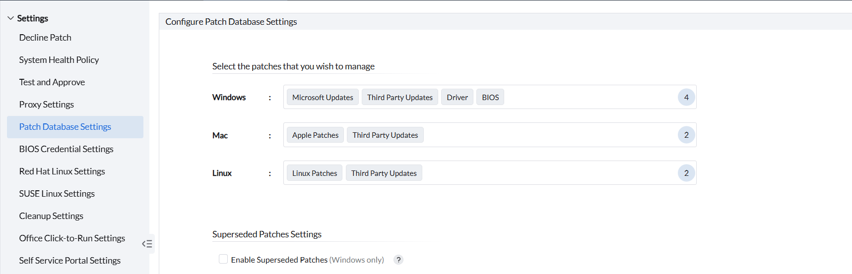 Patch Database Settings | ManageEngine Endpoint Central