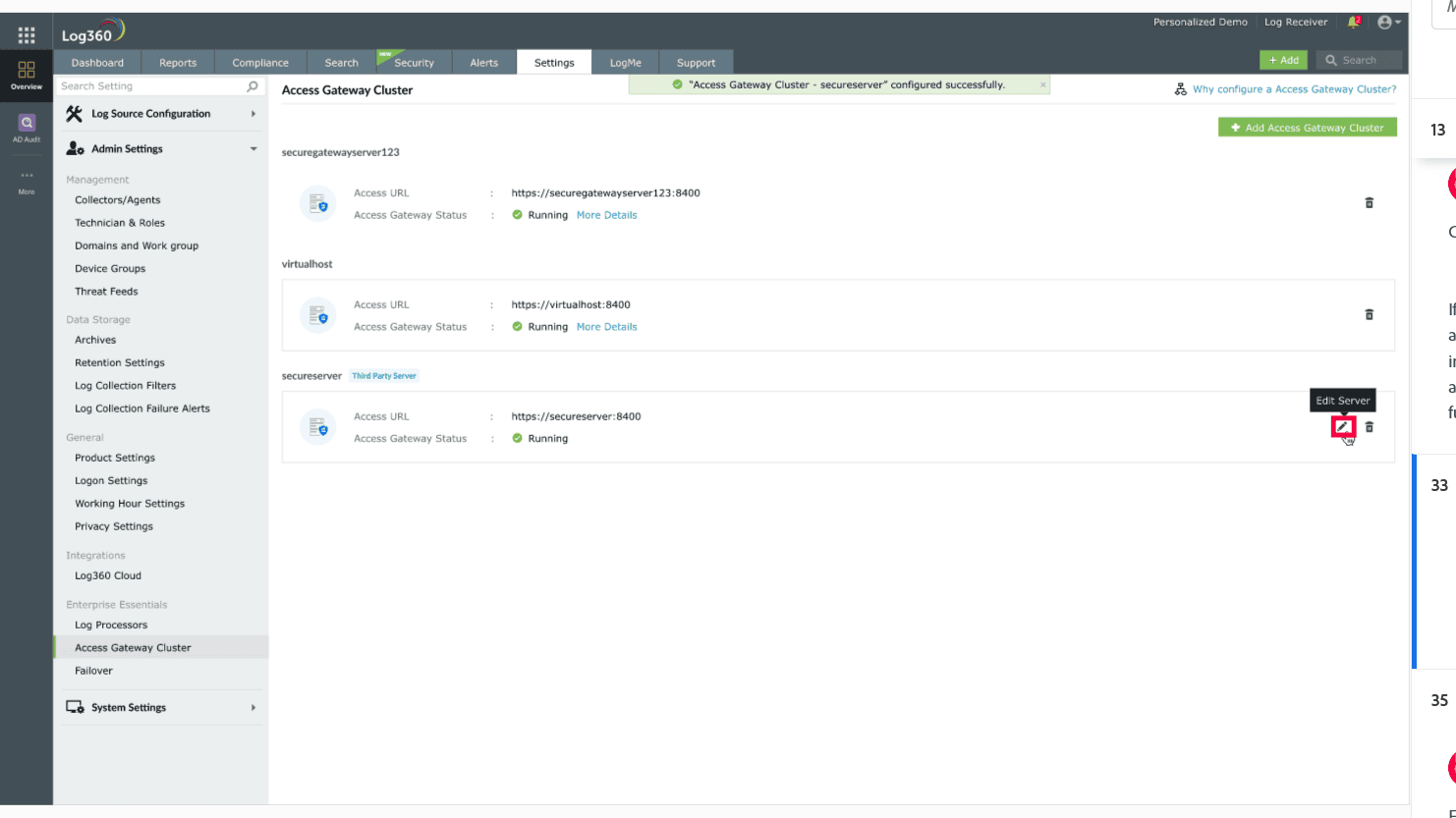 Managing Access Gateway Cluster in Log360