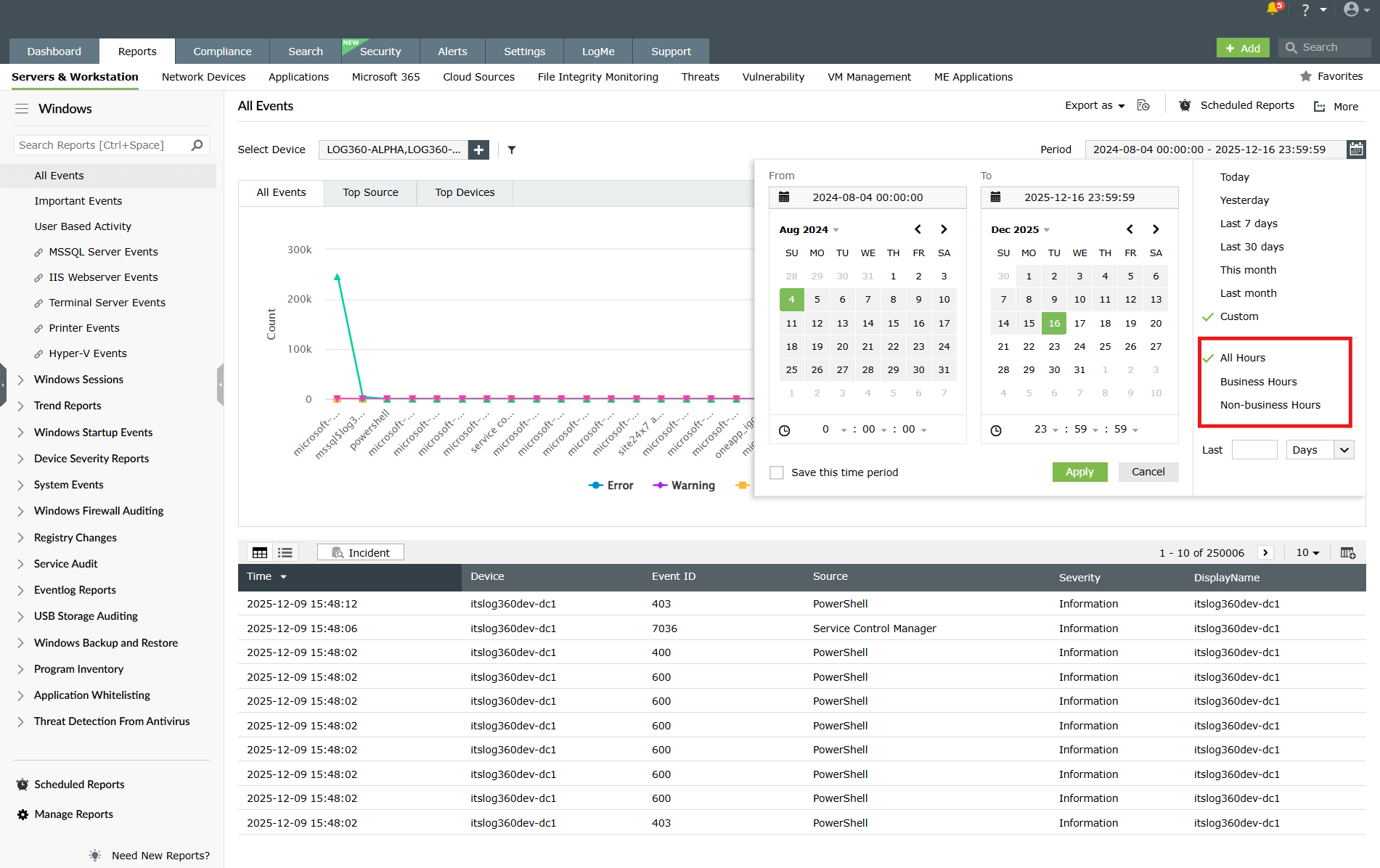 Working Hour Settings | ManageEngine Log360