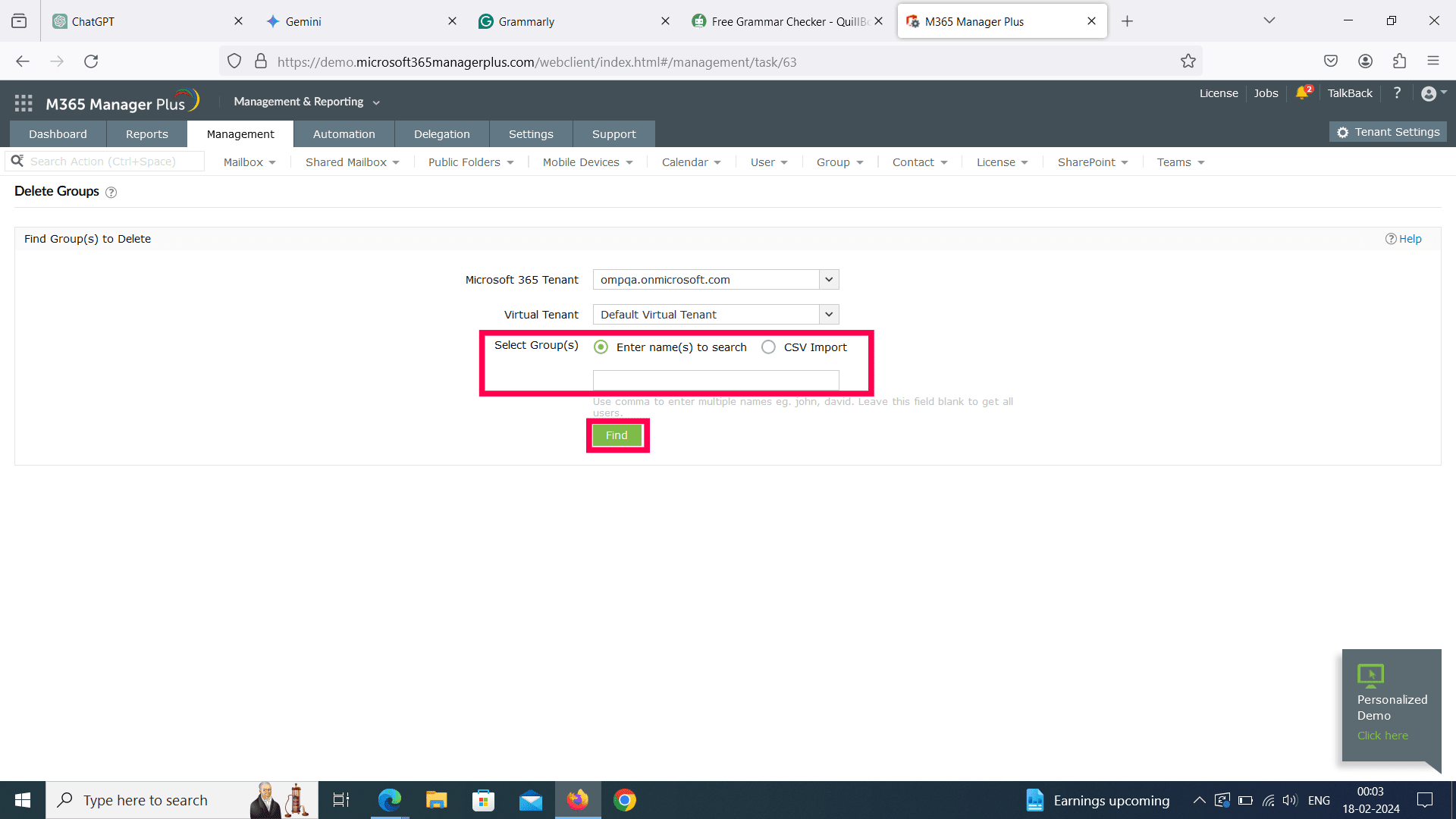How to delete a group in Entra ID | ManageEngine M365 Manager Plus