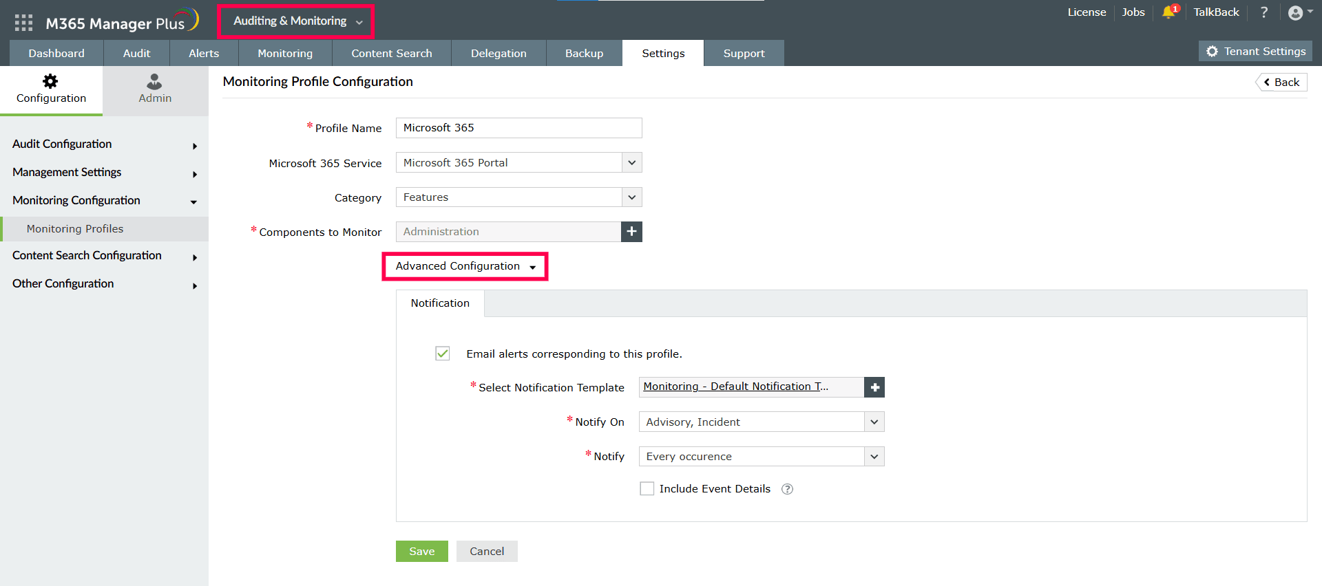 Monitor Microsoft 365 services with M365 Manager Plus