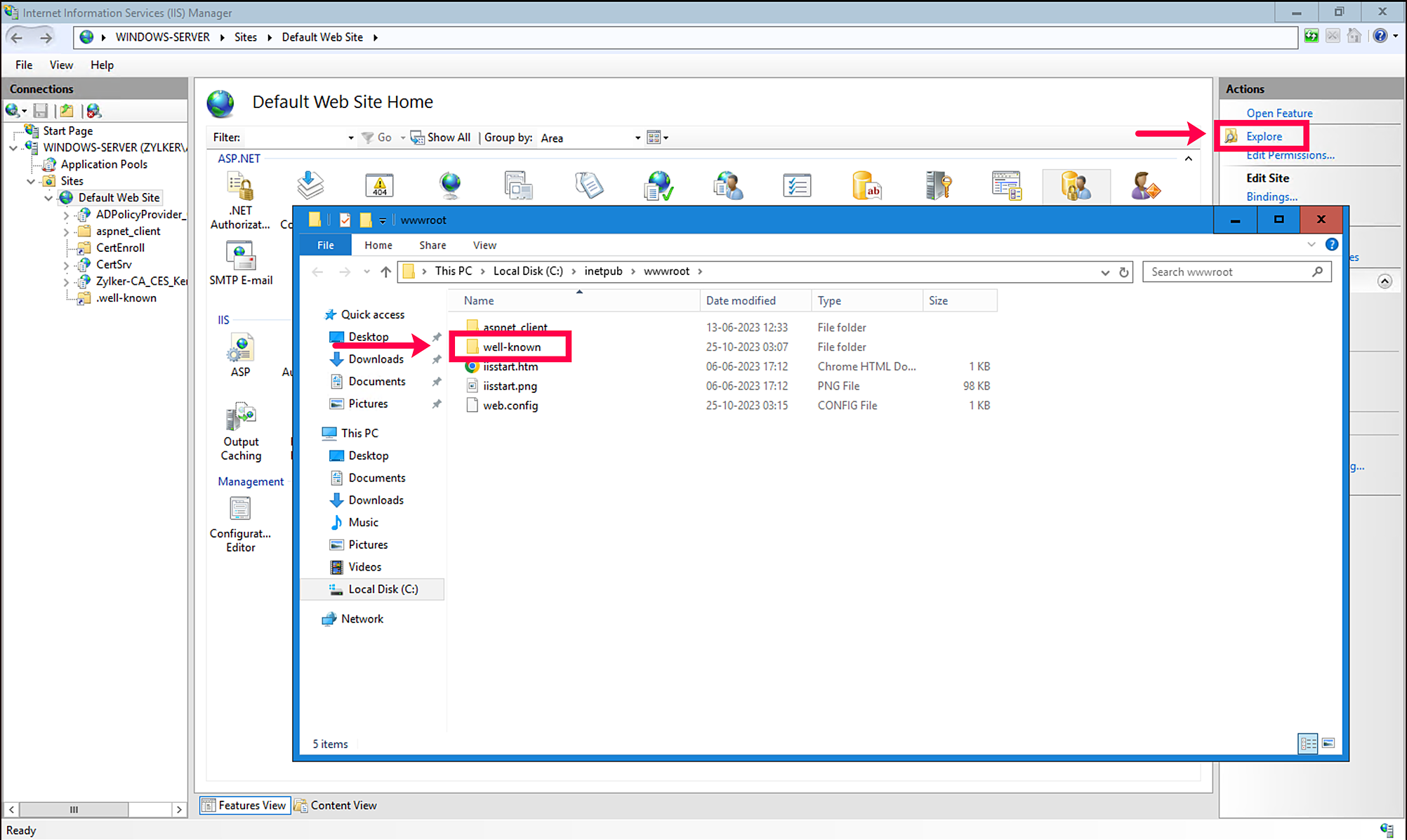 Apple remote management, How to set up .well-known directory on Windows IIS server