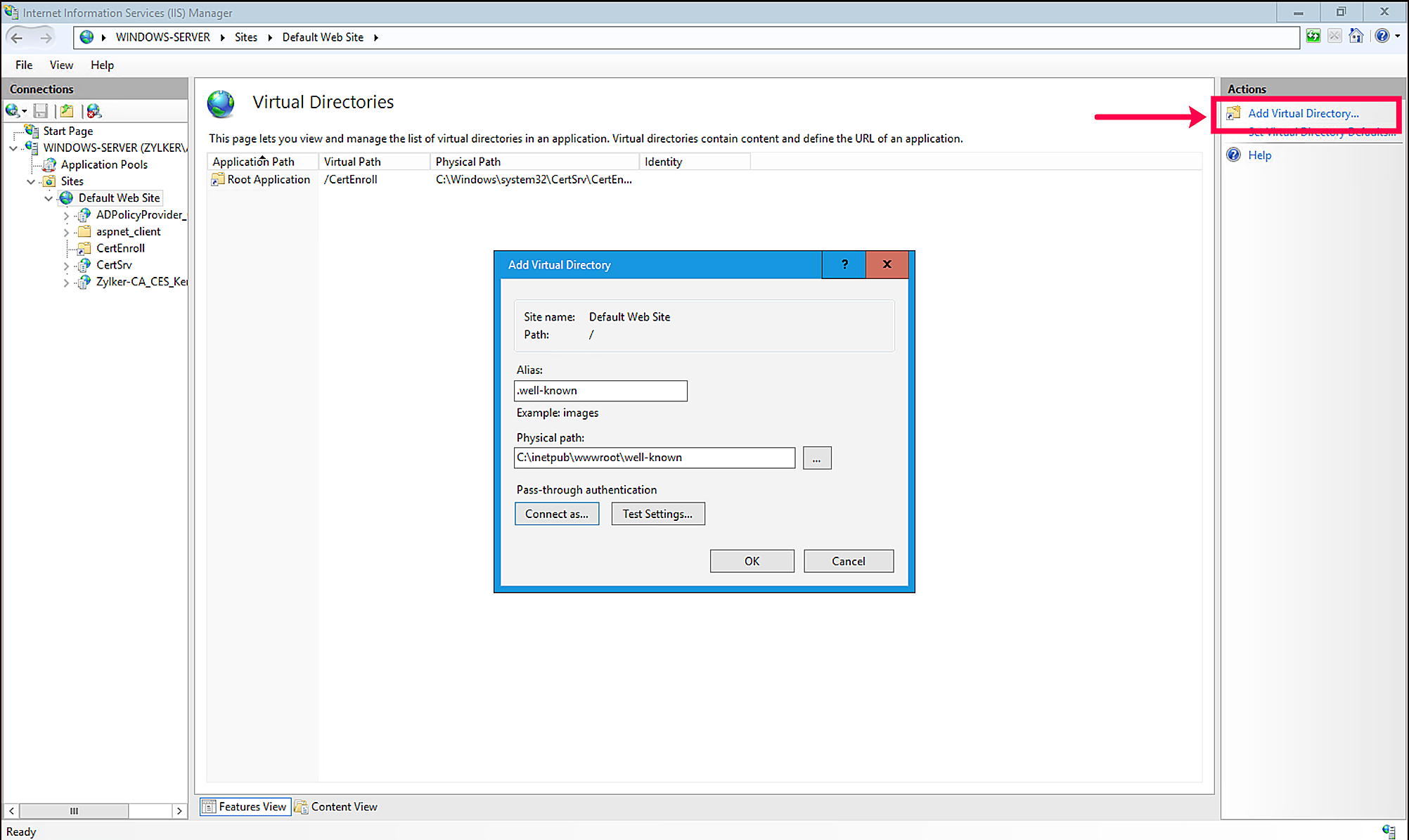 Apple remote management, How to set up .well-known directory on Windows IIS server