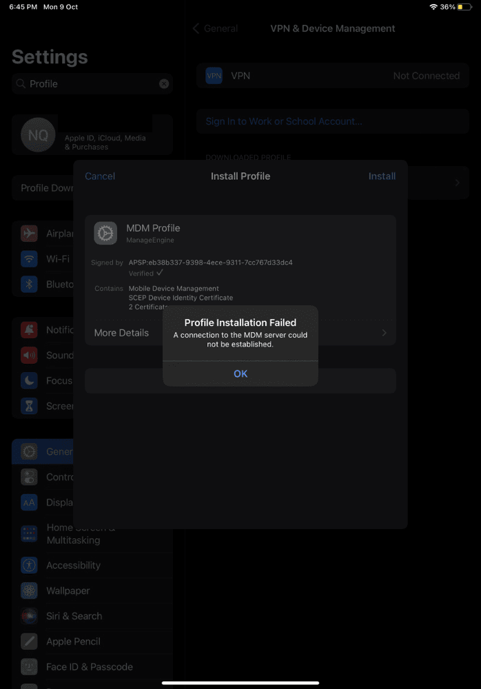 A Connection to the MDM server could not be established | ManageEngine MDM