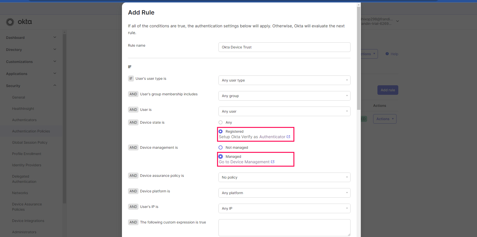 Okta Device Trust| ManageEngine Mobile Device Manager Plus