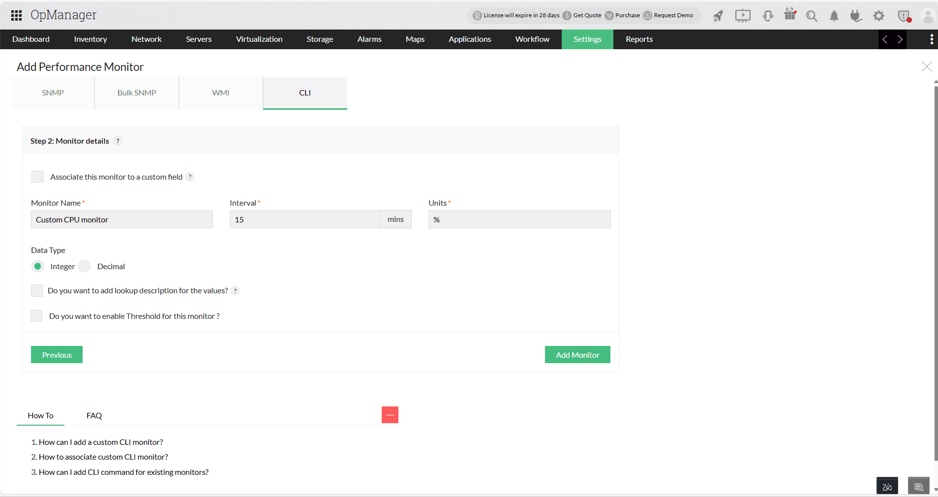 Add Custom CLI Monitor in OpManager | OpManager Help