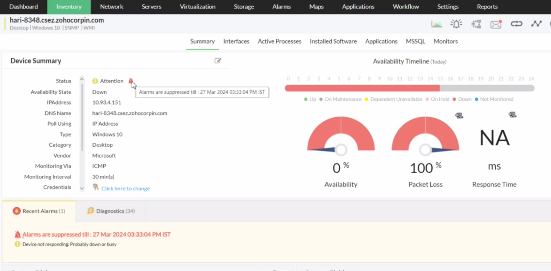 Suppress Alarms | OpManager Help