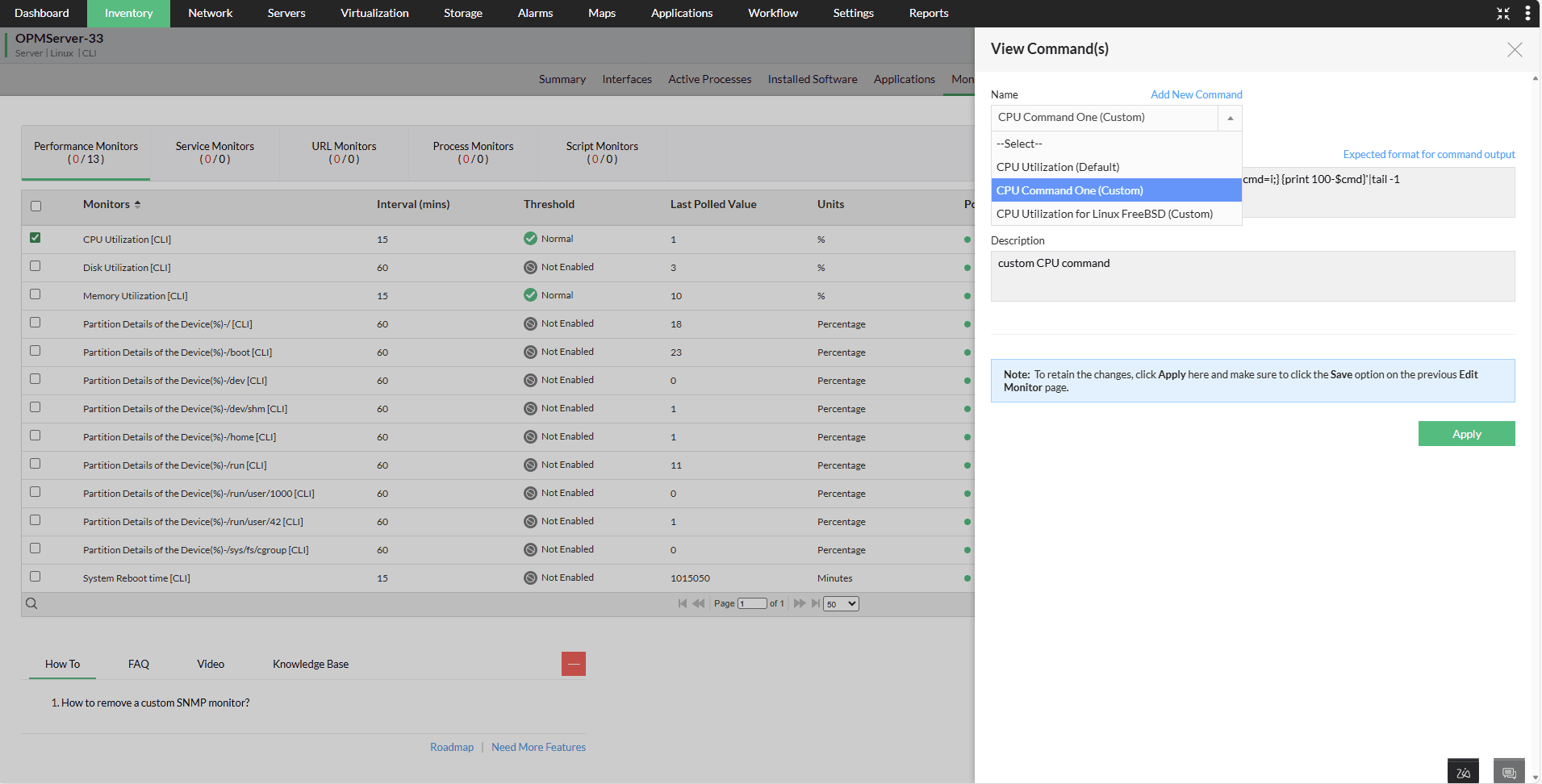 Add, View, and Apply Commands in an Existing CLI Monitor | OpManager Help