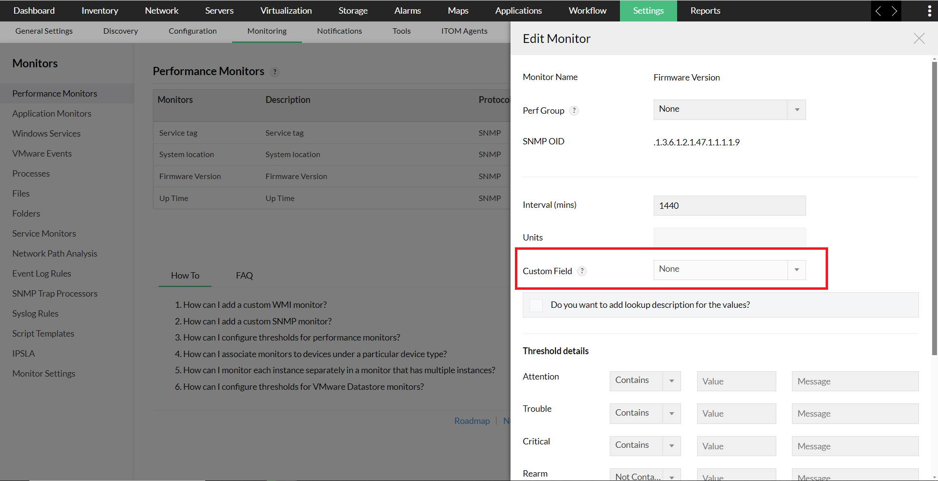 Automatic update of custom fields | OpManager Help