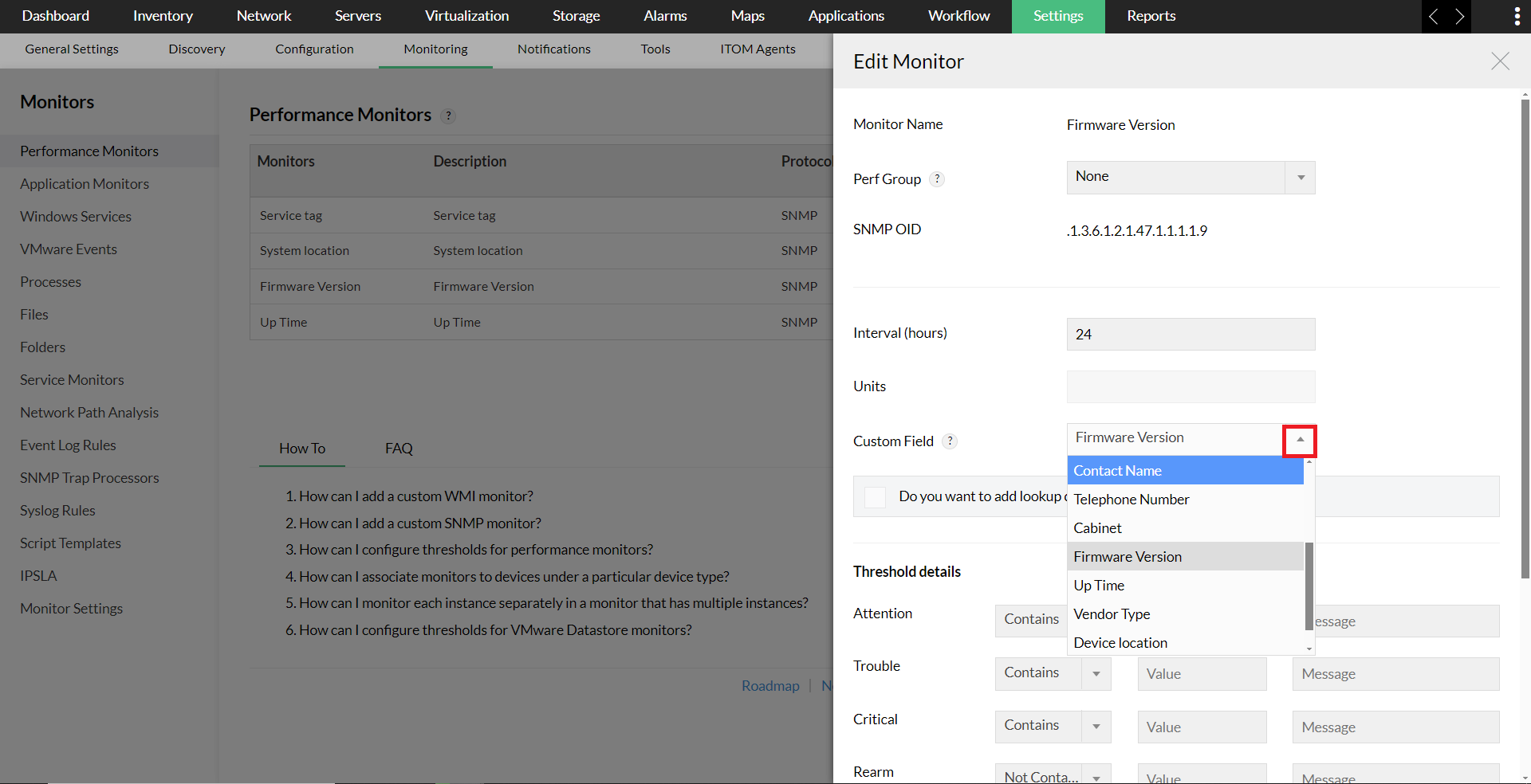 Automatic update of custom fields | OpManager Help