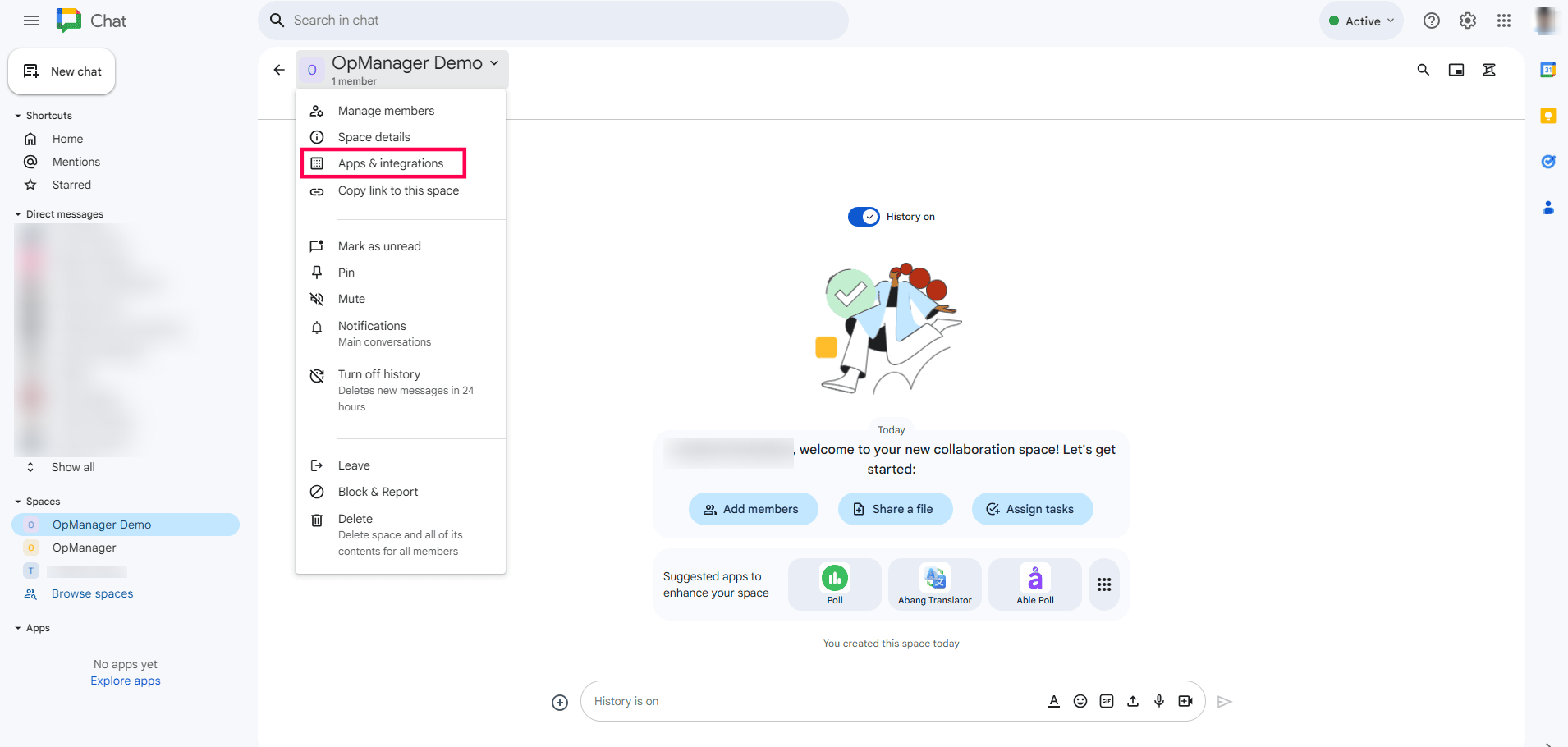 Integrate Google Chat with OpManager | OpManager Help