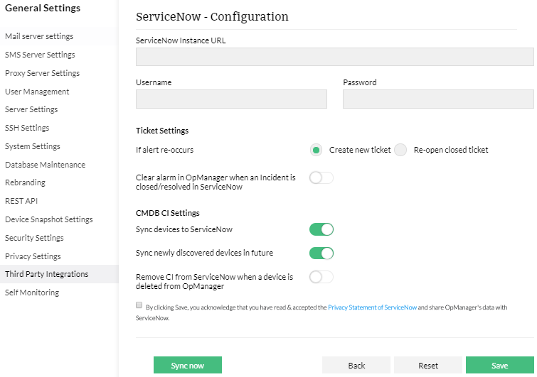Integrating with ServiceNow | OpManager Help