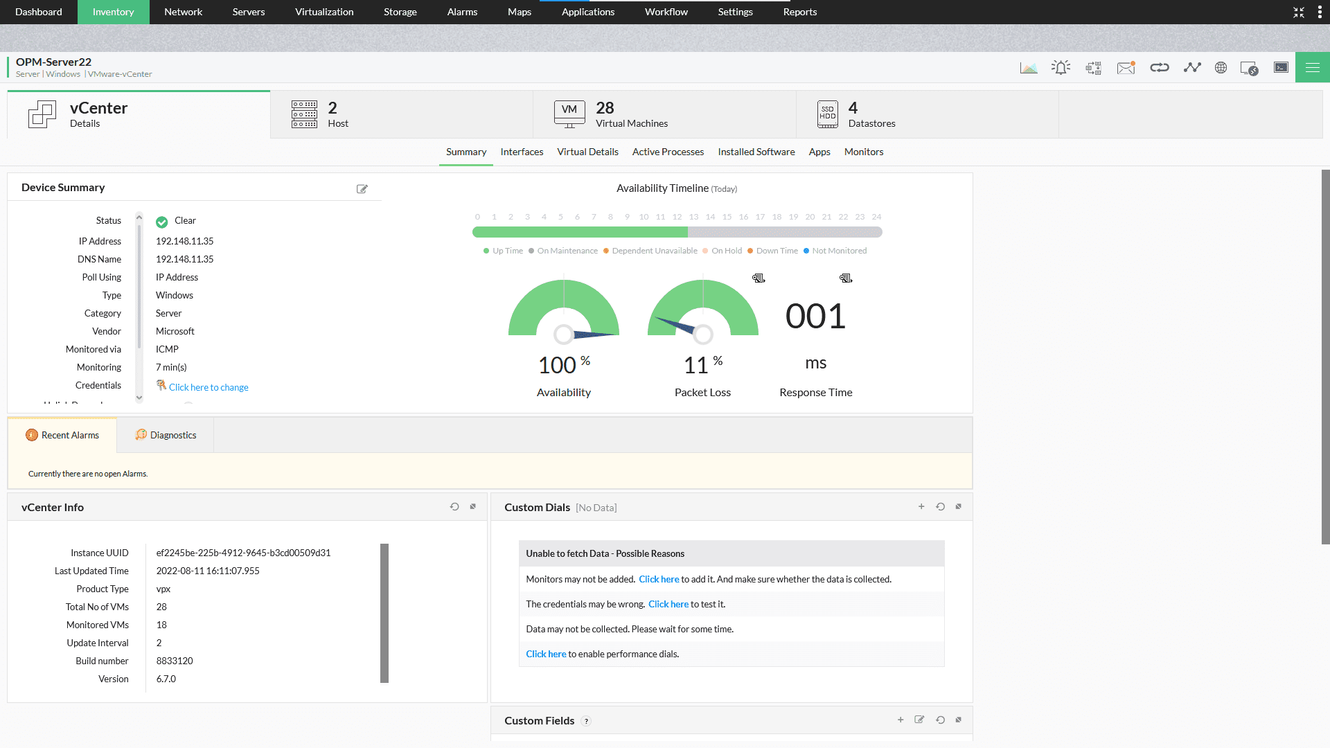 Virtual Server Monitoring Manageengine Opmanager