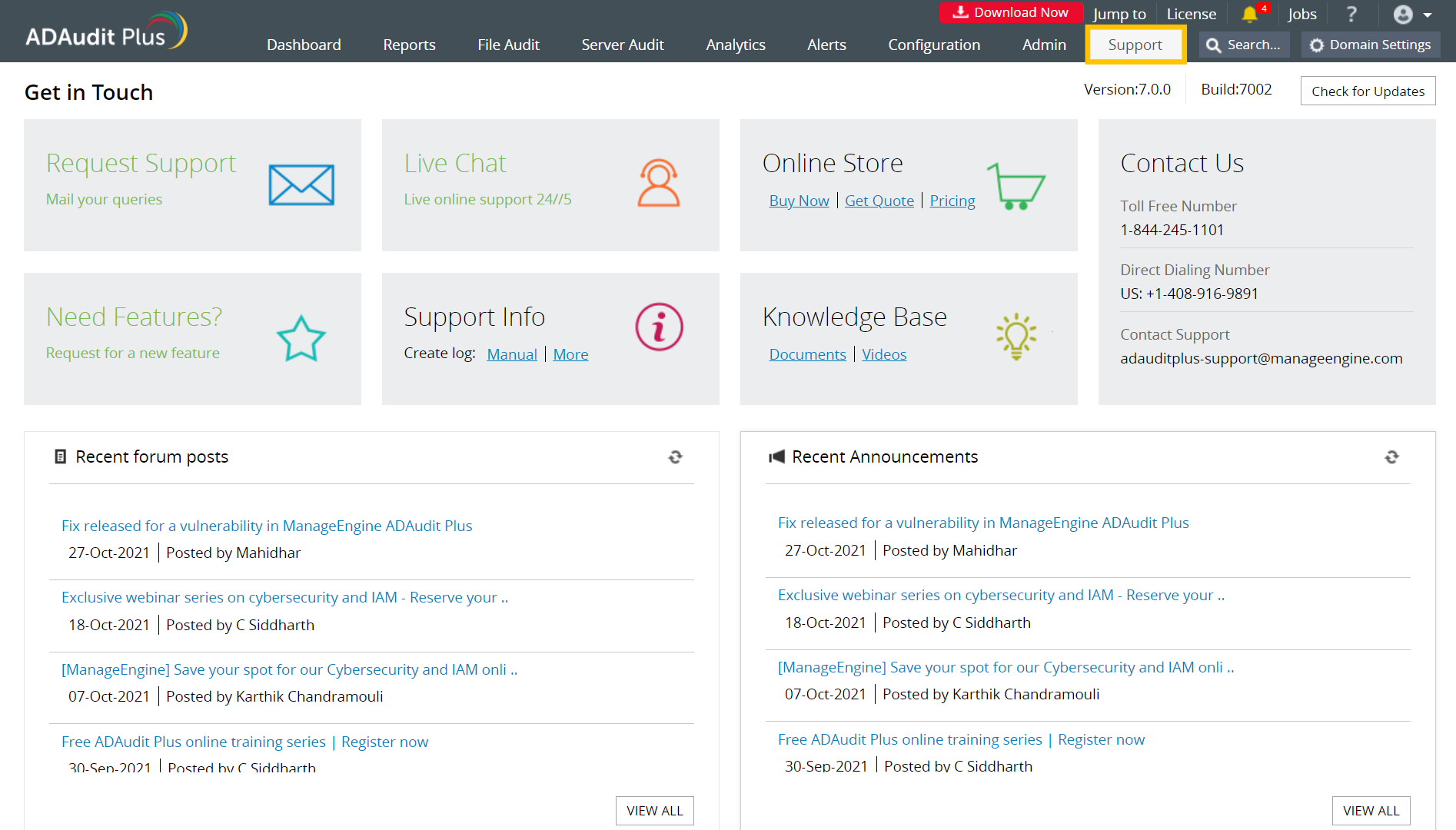 Skontaktuj się z nami | Wsparcie | ADAudit Plus