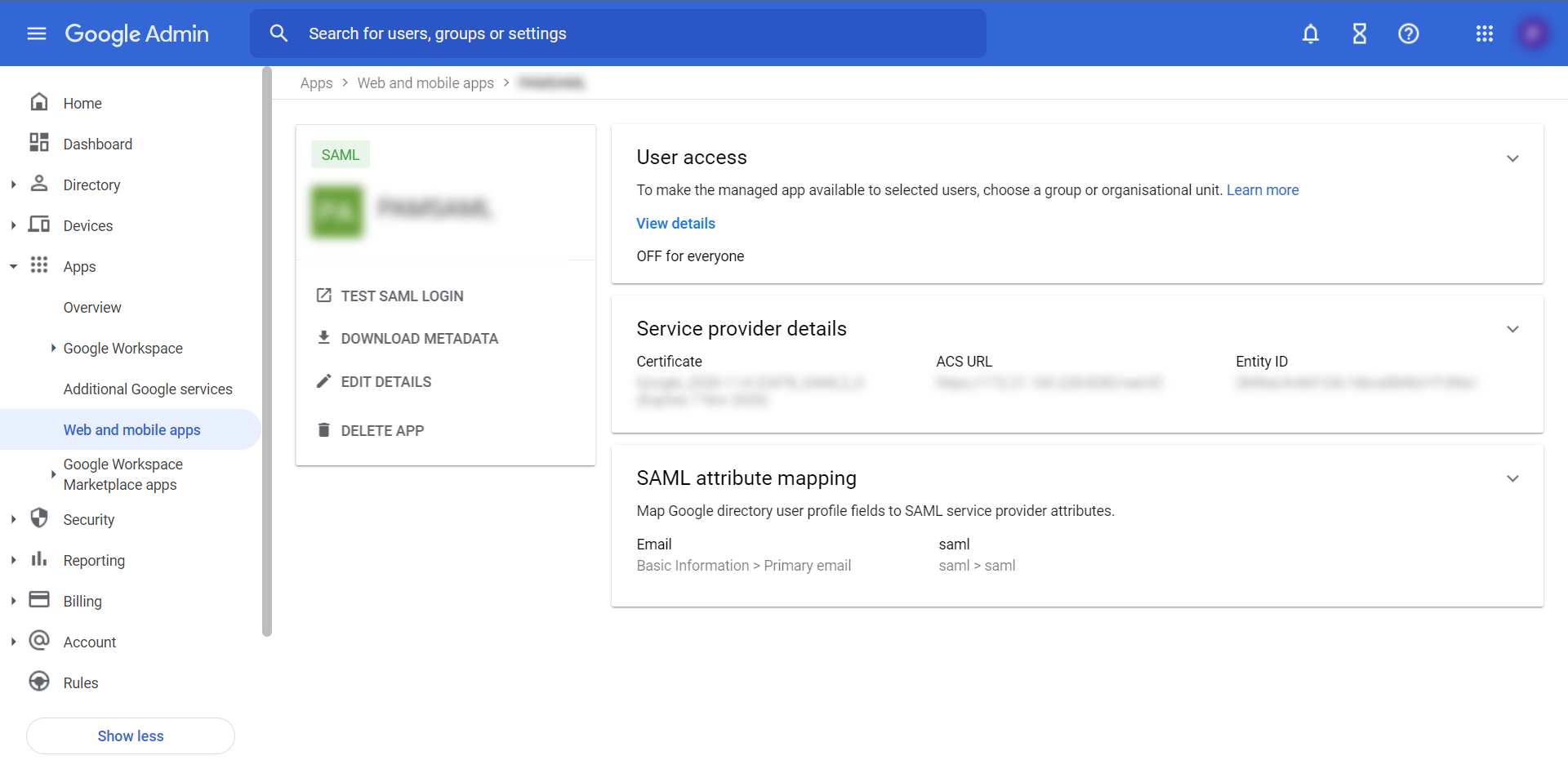 Configuring SAML Single Sign-On using G Suite