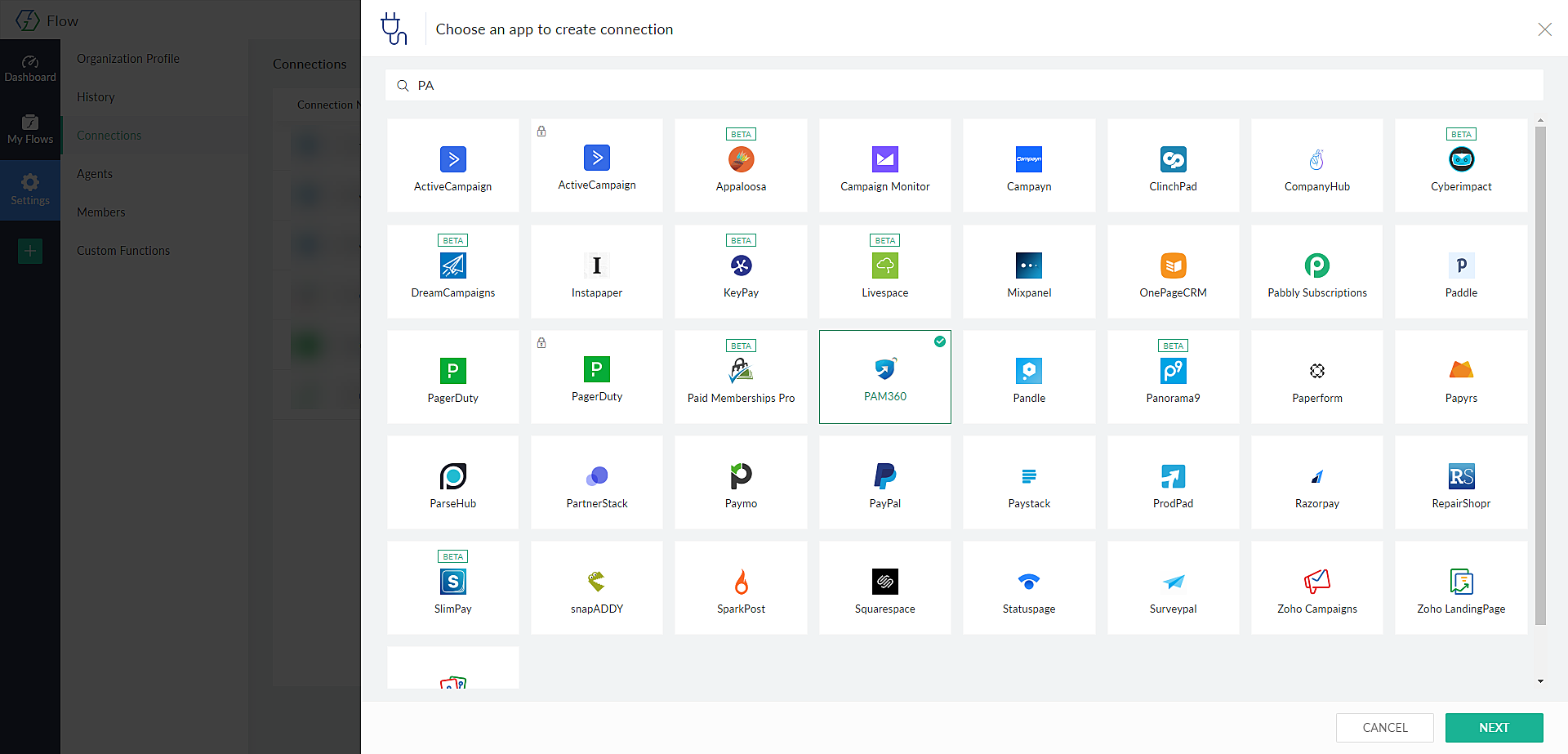 Integrating PAM360 with Zoho Flow