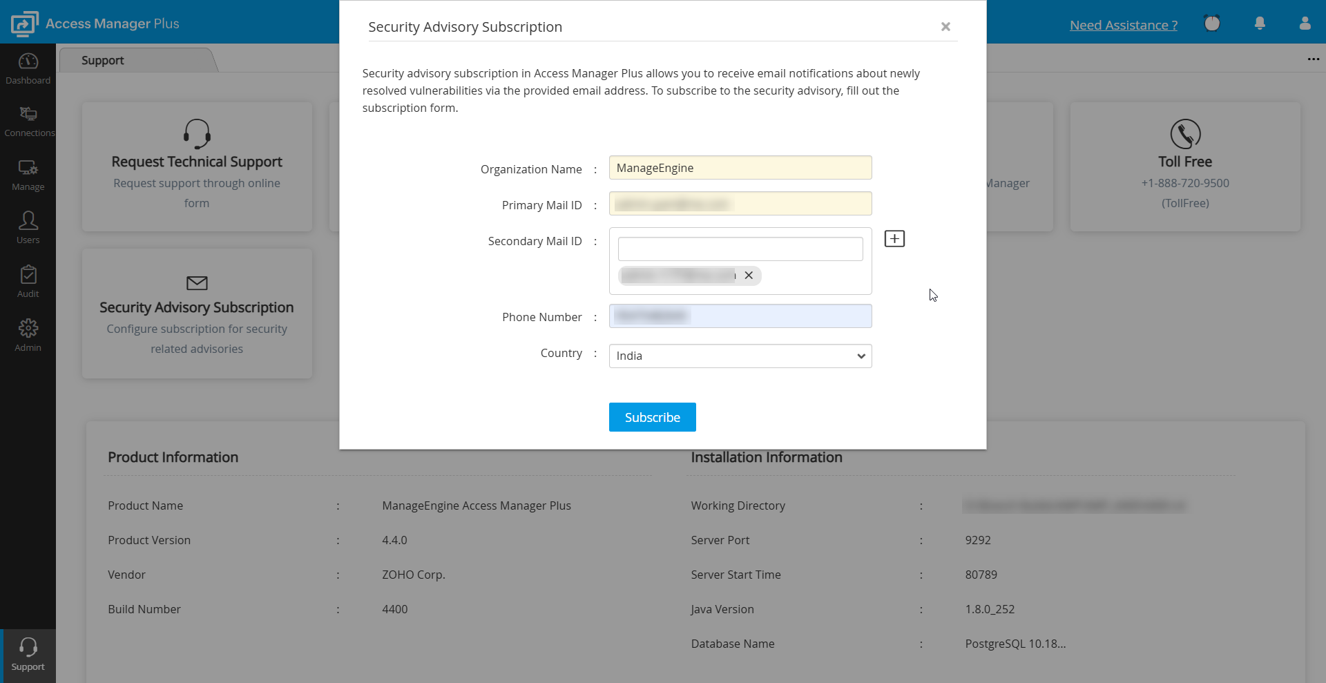 Support Features - Access Manager Plus