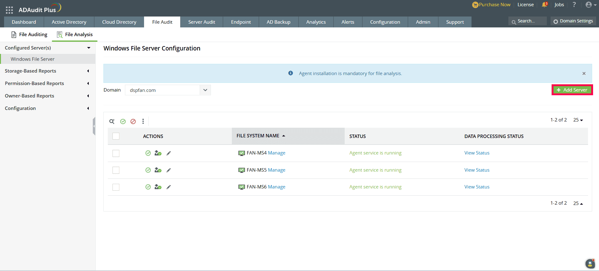 Configure Windows File Server | File Analysis | ADAudit Plus