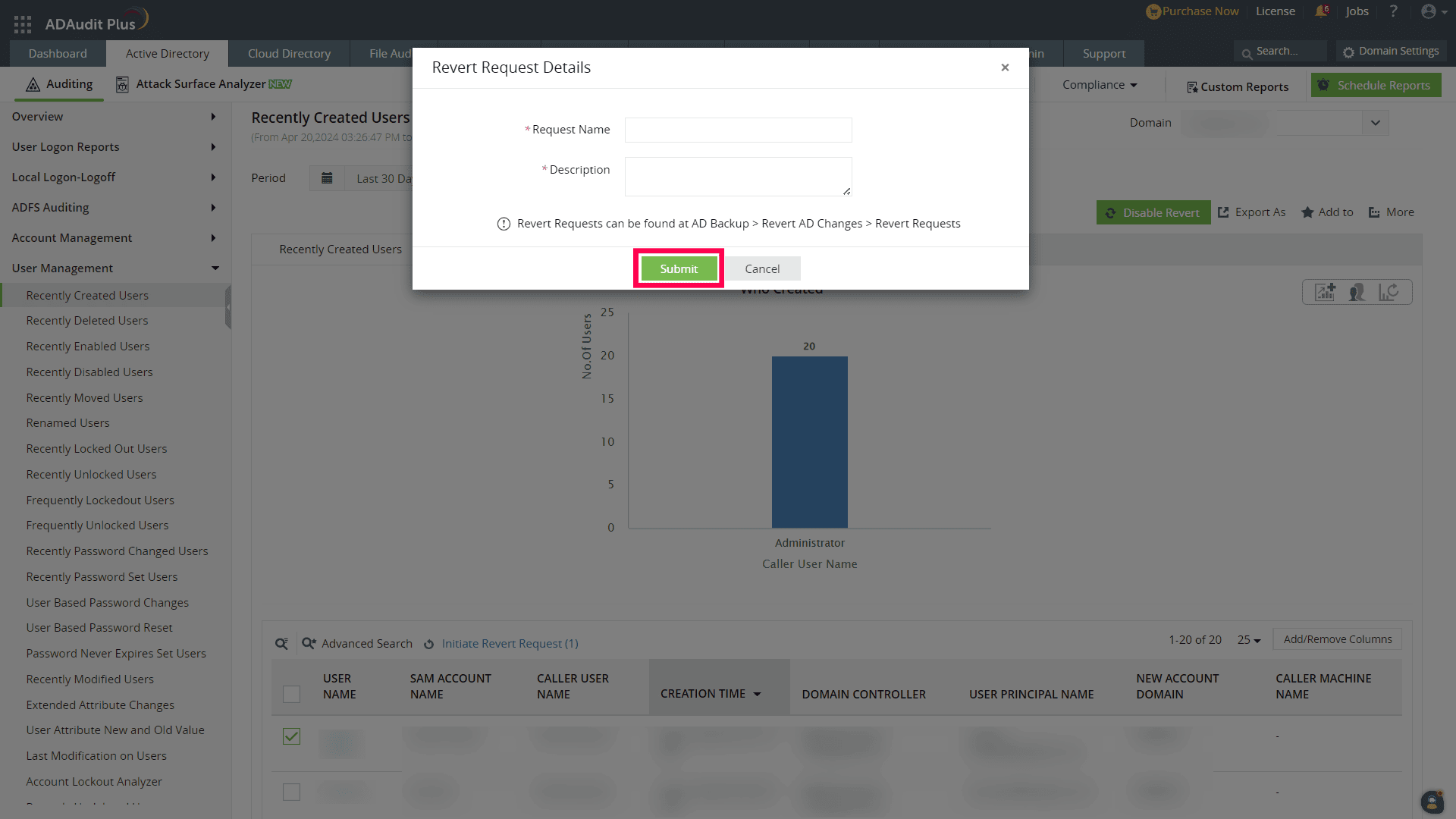 Overview | Revert AD changes | ADAudit Plus