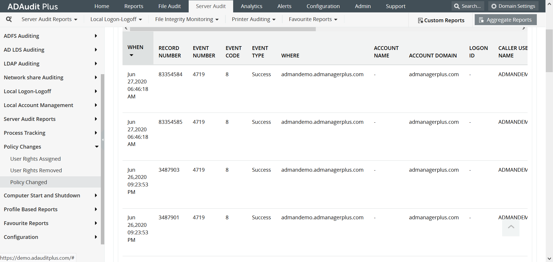 Audit policy changes | ADAudit Plus