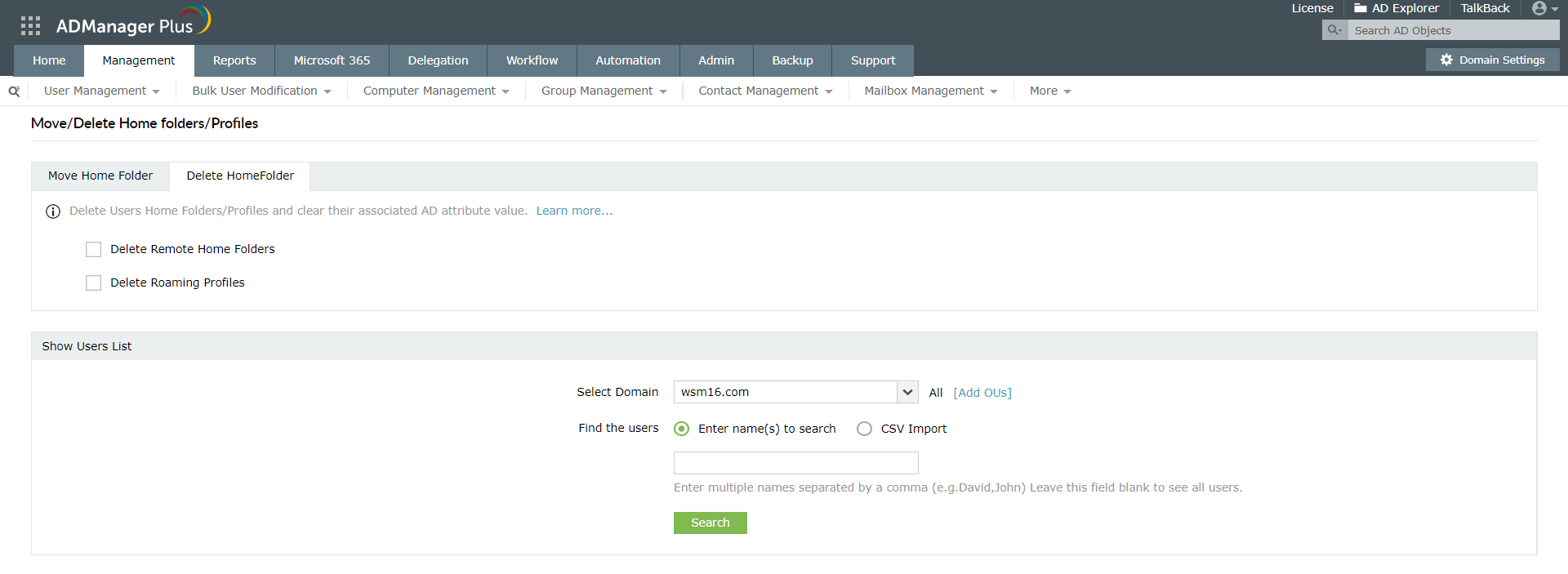 Active Directory home folder management tool | ADManager Plus
