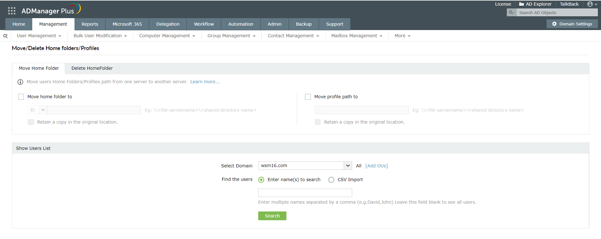 Active Directory Home Folder Management Tool Admanager Plus