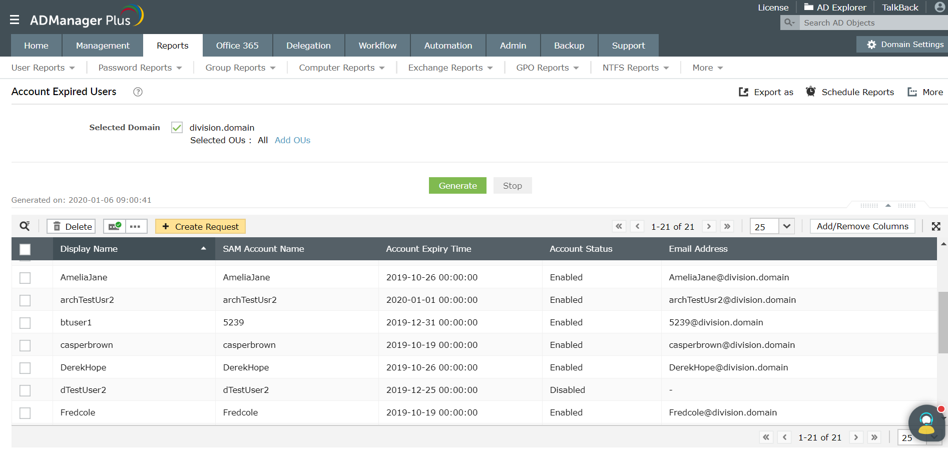 How to find expired accounts in Active Directory | ManageEngine ADManager Plus