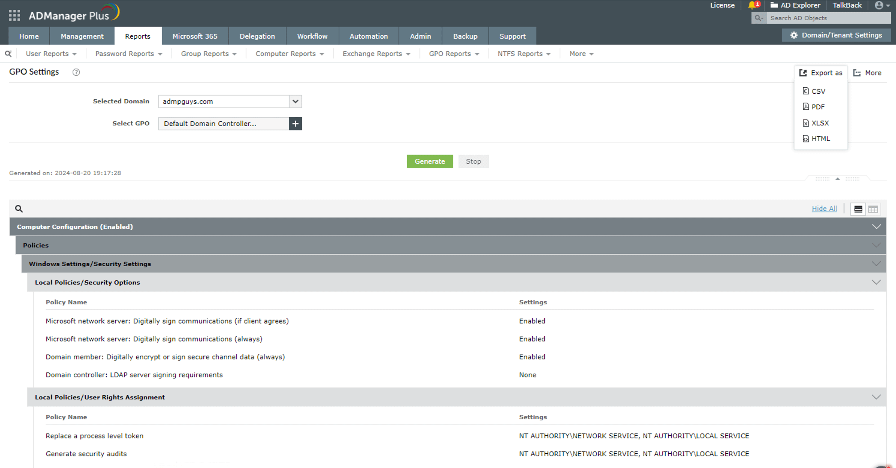 How to export Group Policy settings - ManageEngine ADManager Plus